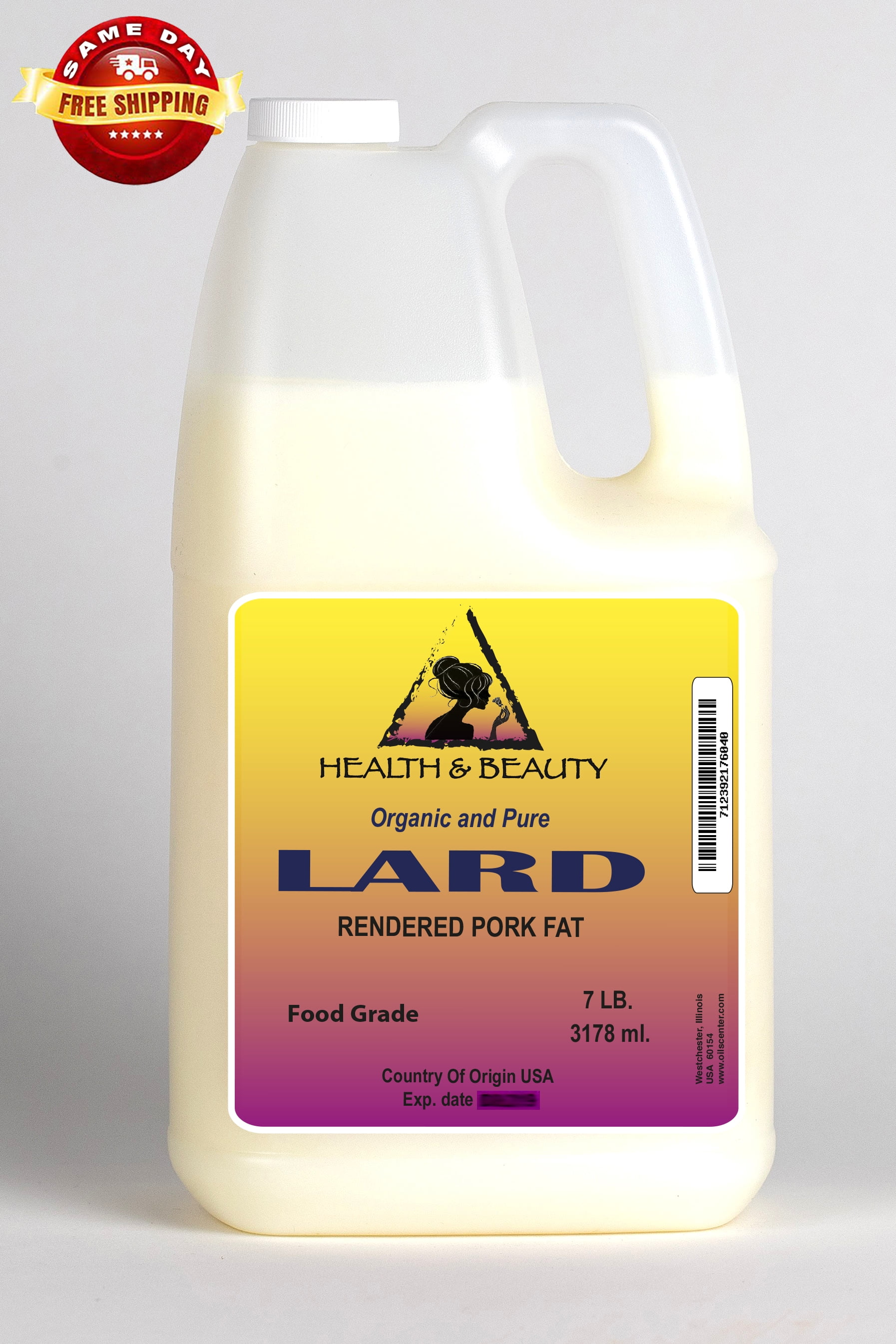 H&B Oils Center Organic Lard Beauty Supply Making Fixed Oil - 7 lb ...