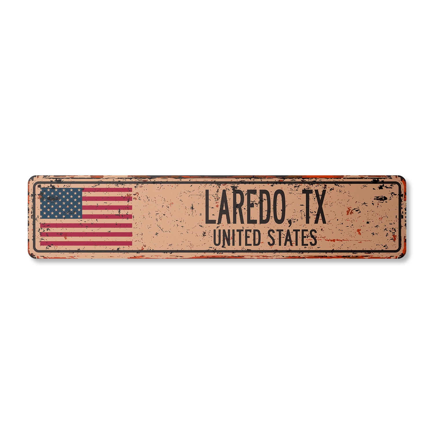 LAREDO TX UNITED STATES Vintage Aluminum Street Sign American flag city ...