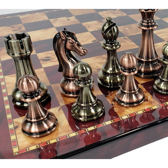 "Large Staunton Chess Set with 4 3/8"" King, Copper Gold Finish, 18 ...