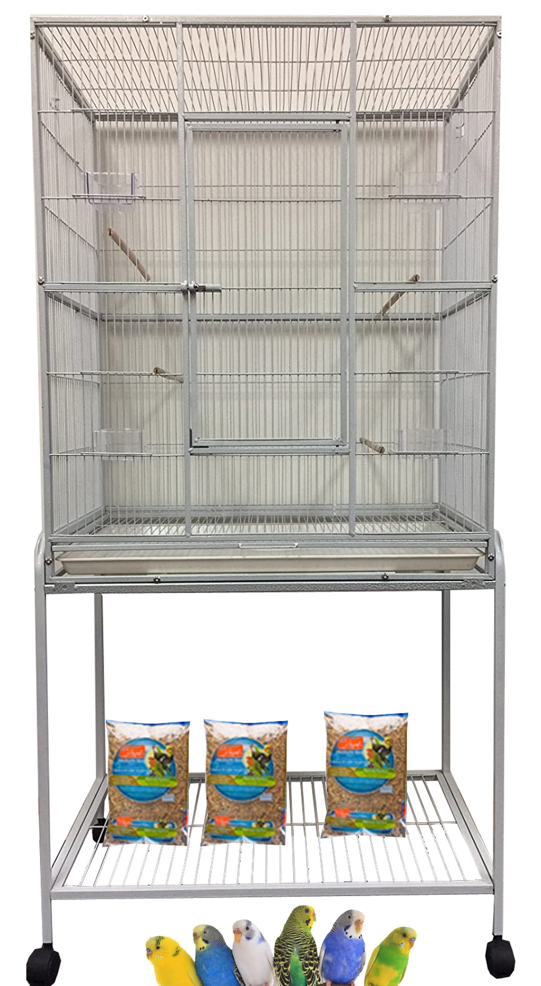 LARGE 54" Metal Rolling Bird Flight Parrot Cage Side Nesting Box Doors ...