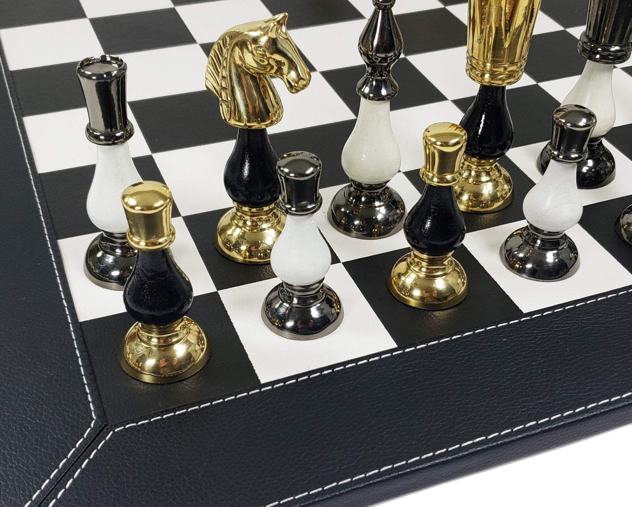 LARGE Brass Metal Gold Black Spike Staunton Chess Set 21" BK Faux ...