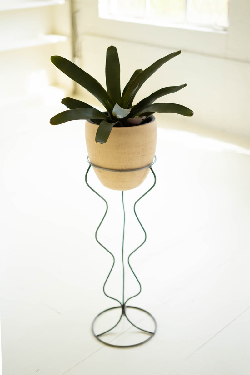 Kalalou Small Ivory and Black Clay Pot With Wire Squiggle Base ...