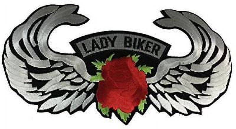 LARGE LADY BIKER W/ WINGS AND RED ROSE BACK PATCH MOTORCYCLE WOMAN ...