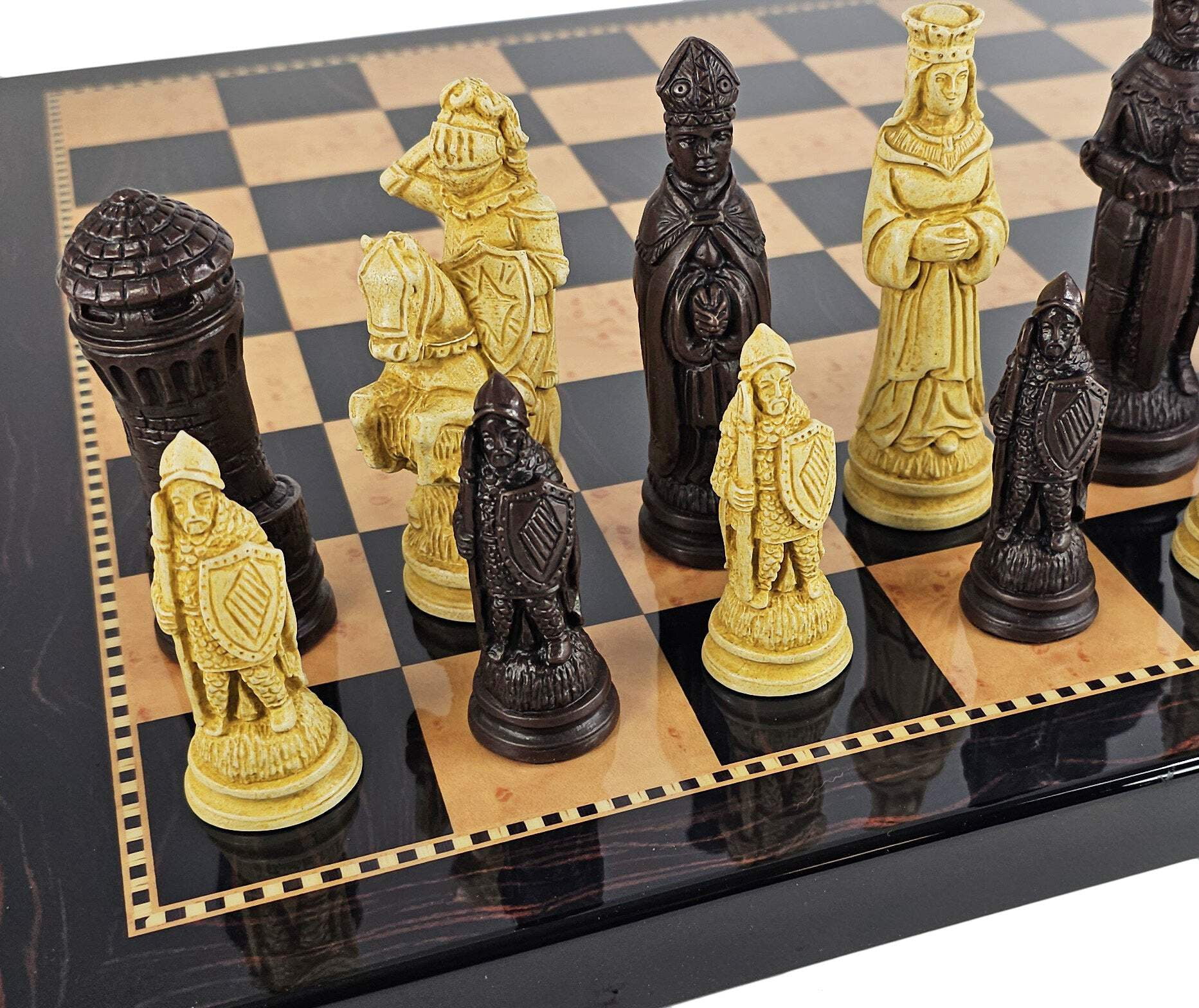 LARGE Medieval Times King Arthur Camelot Chess Set 18" Walnut Color ...