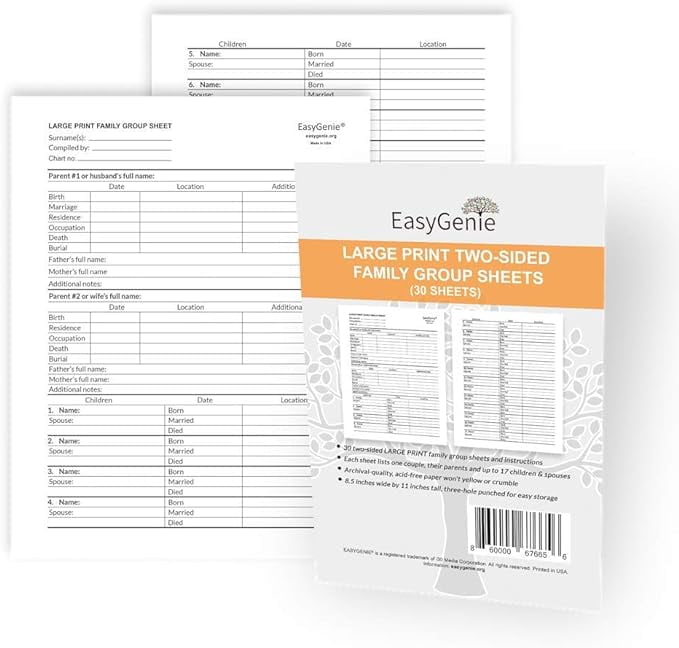 LARGE PRINT Two-Sided Family Group Sheets for Ancestry (30 Sheets) by ...