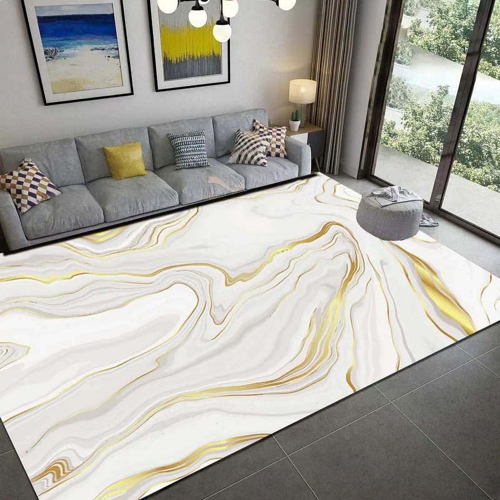 LARGE SIZE Luxury Marble Texture White Black Carpet for Living Room ...