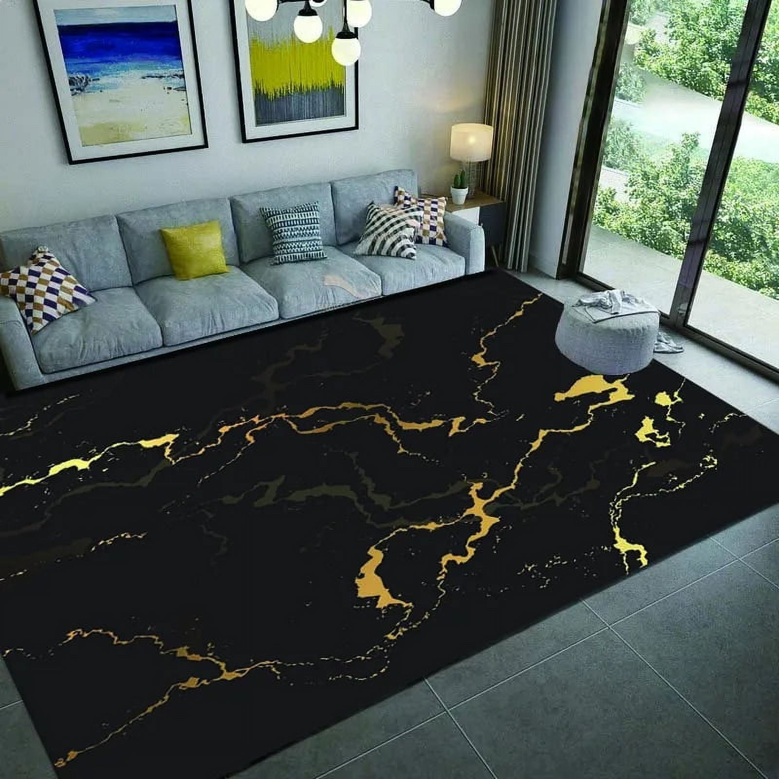 LARGE SIZE Luxury Marble Texture White Black Carpet for Living Room ...