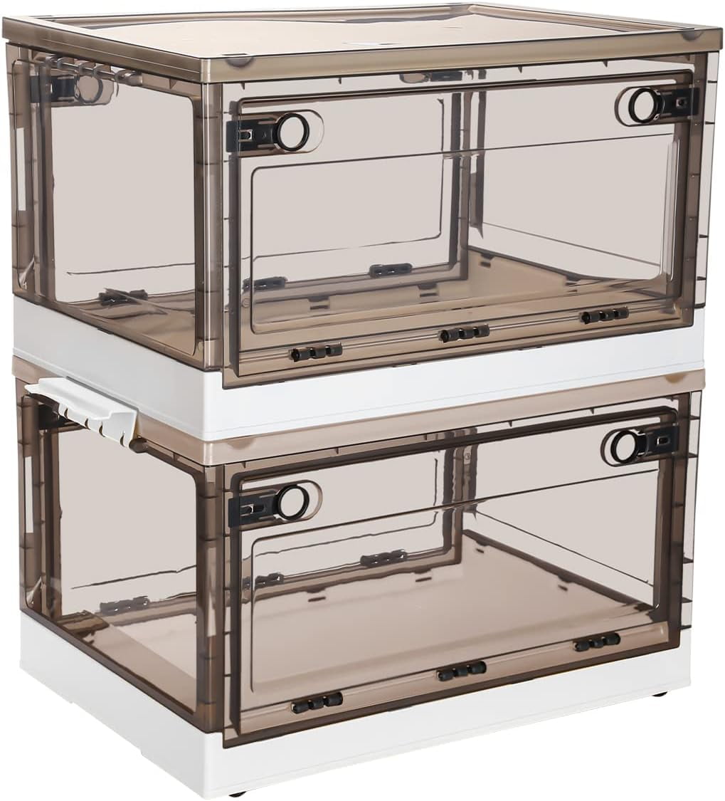 LARGE Storage Bins Side Opening, Stackable Lid Collapsible, Foldable ...