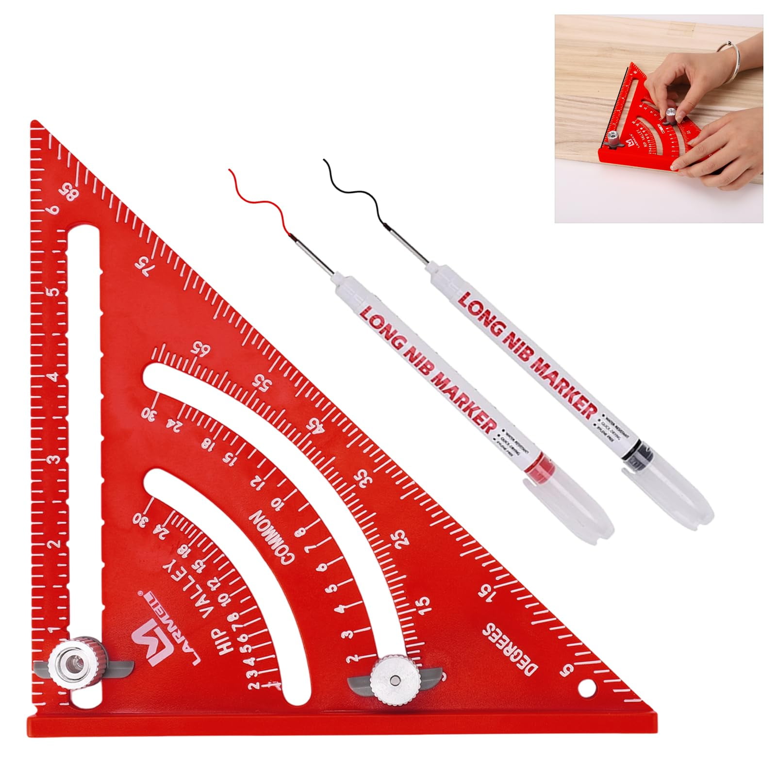 LARMEIL 7 inches Carpenter Square Tool, Triangle Square with Deep Hole ...