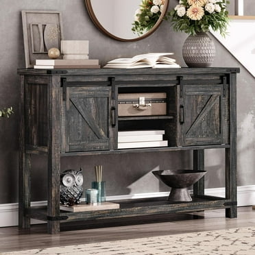 EUROCO Farmhouse Entryway Table with Doors and Adjustable Shelf,Wood ...