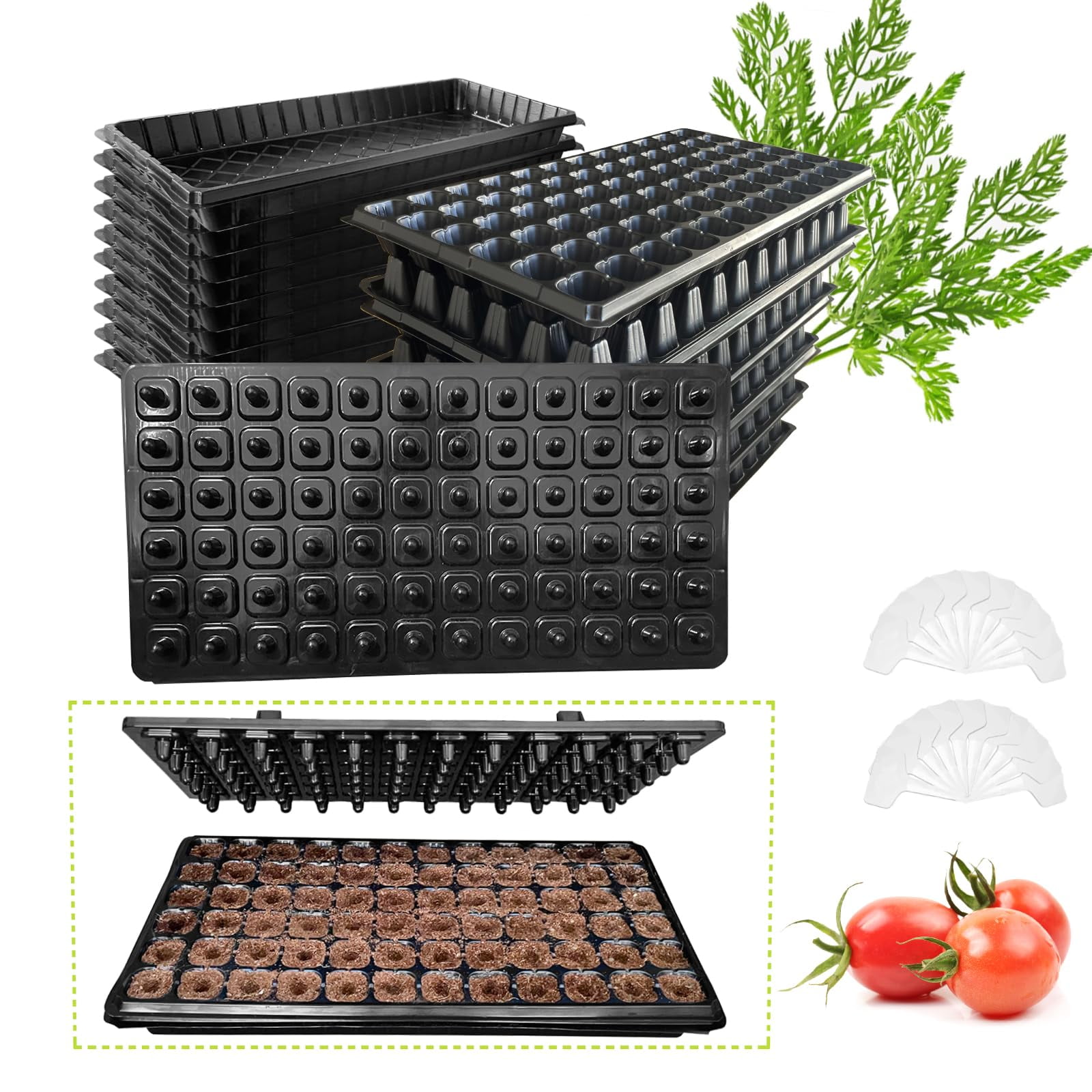 LARNORJE 72 Cell TWE5 Seed Starter Trays with Dibber - 20 Pack Reusable ...