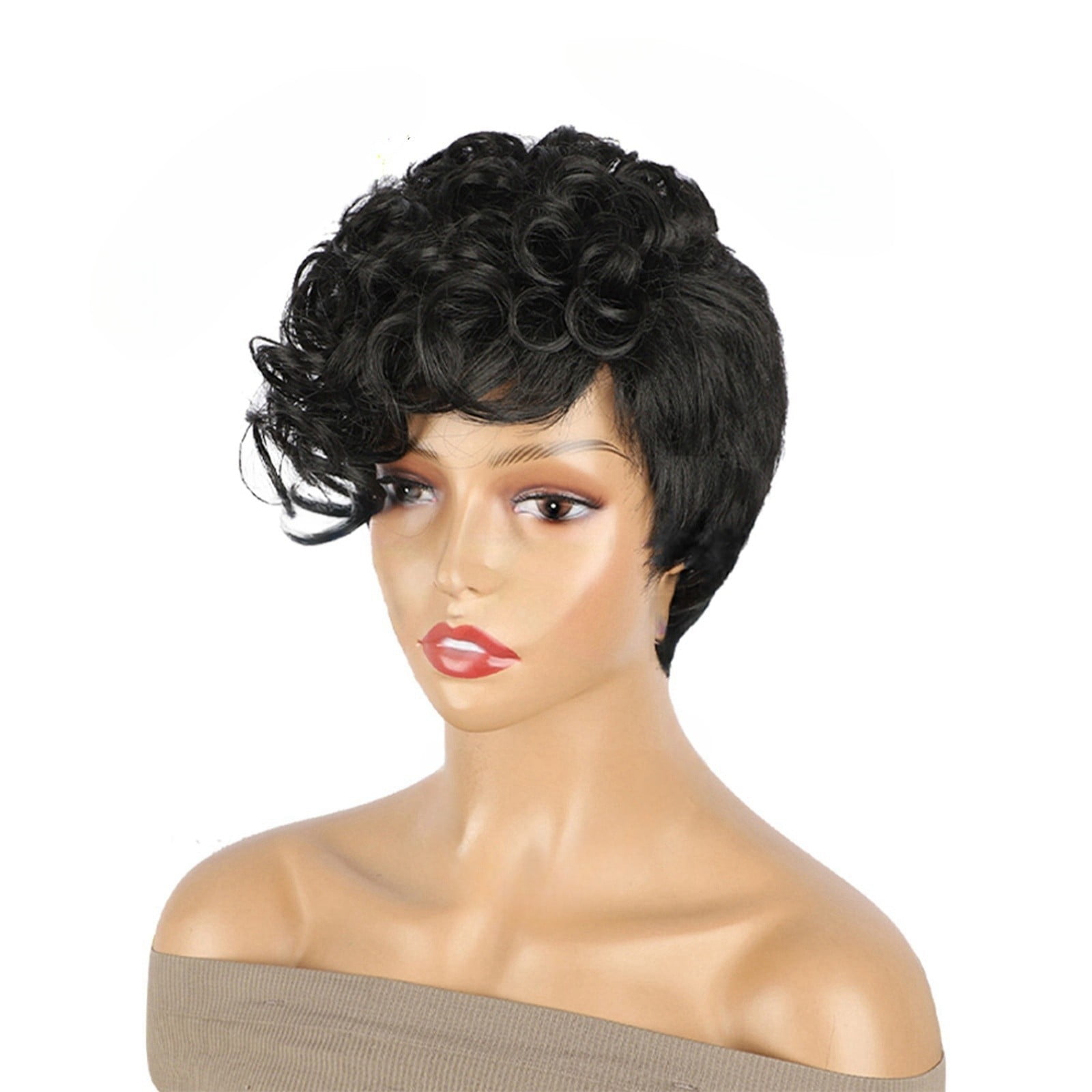 LARUYEKO Black Short Curly Hair Headband with Slanted and Split Wigs ...