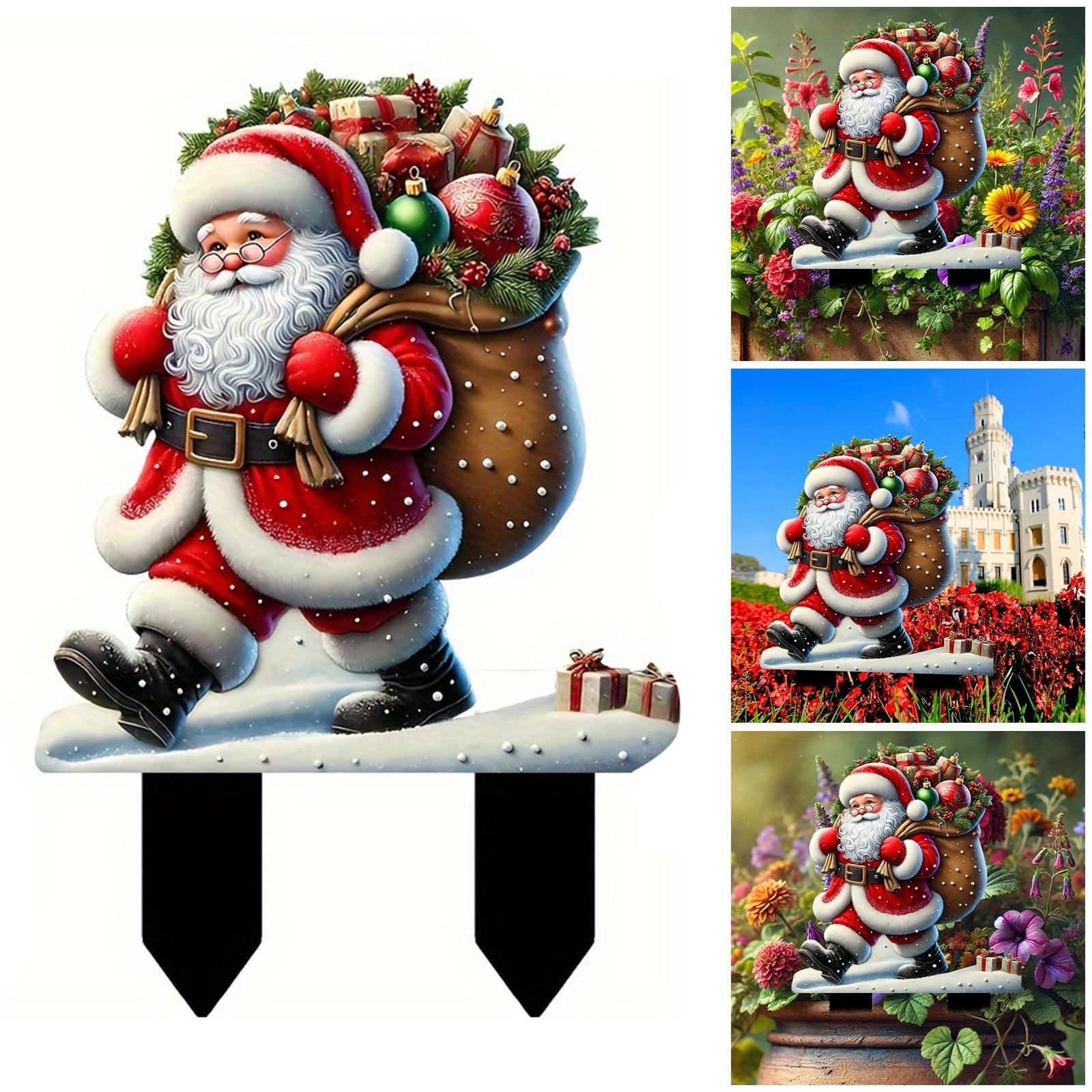 LARUYEKO Christmas Santa Ground Stake Insert Art Garden Decoration ...