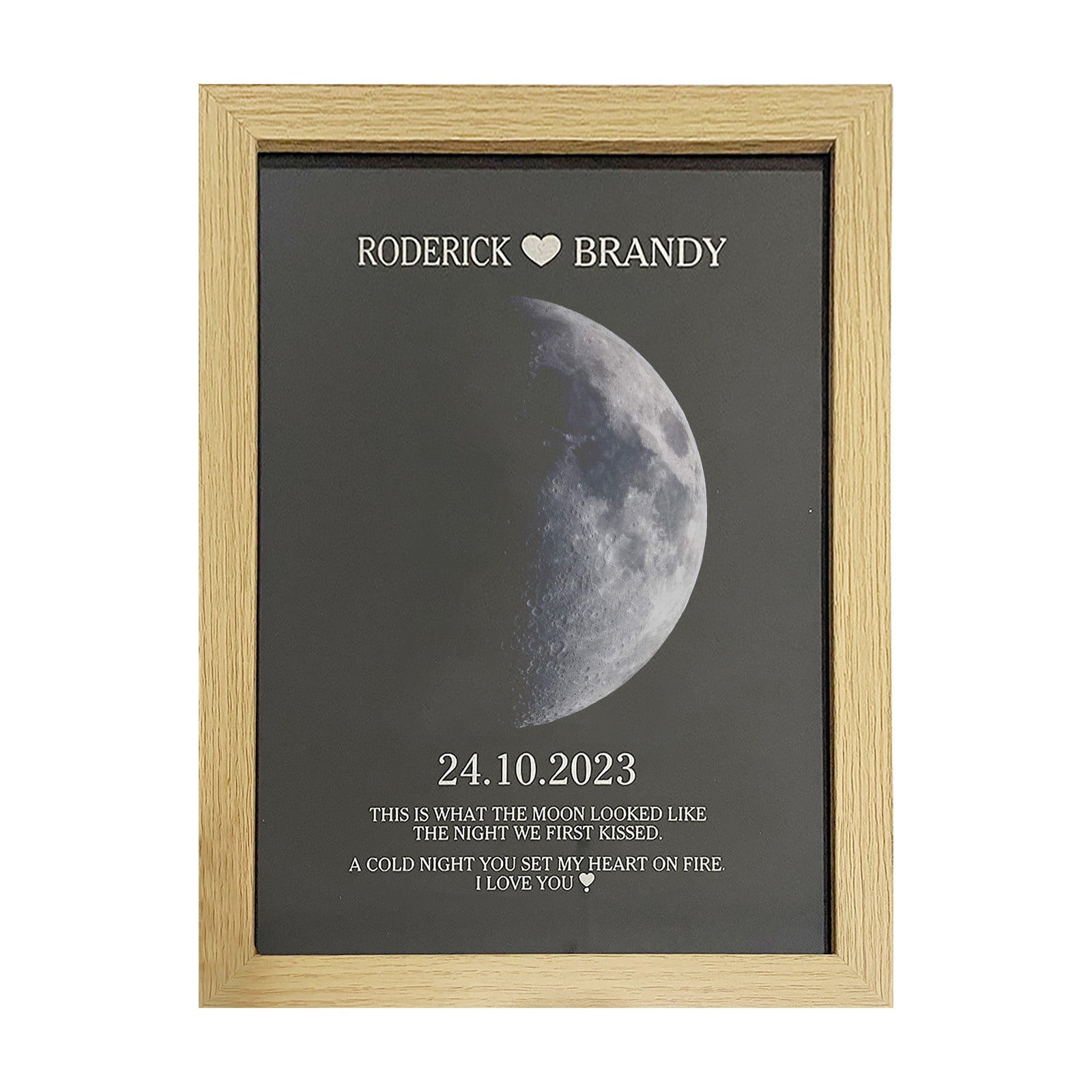 LARUYEKO Custom Moon Phase and Name Wooden Frame with Your Text 'the ...
