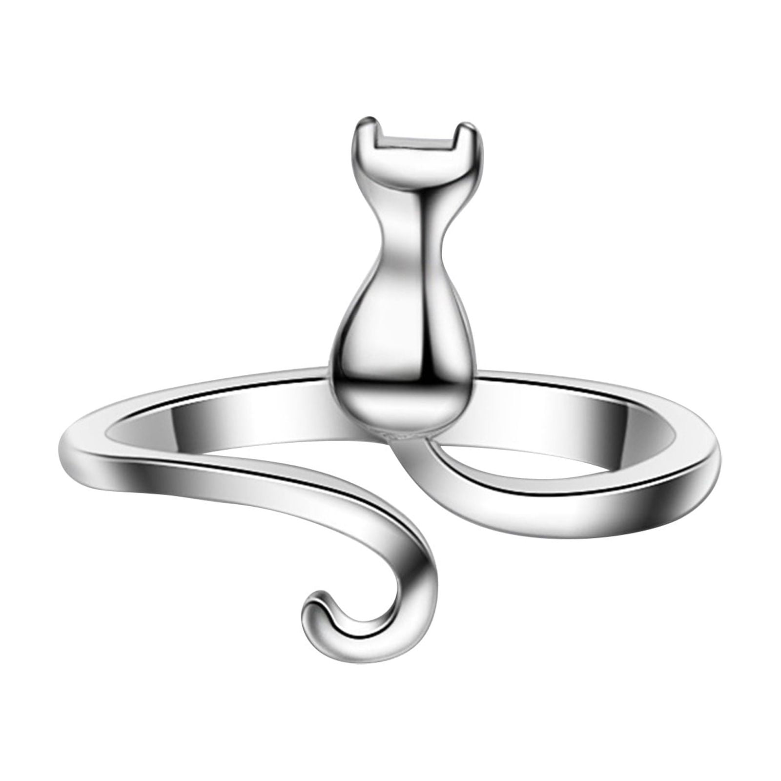 LARUYEKO Cute cat temperament Cat tail plated S925 silver opening ring ...