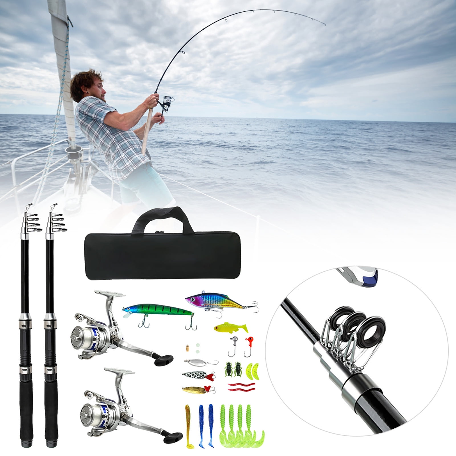 LARUYEKO Fishing Rod Set 1. 8m Double Pole Telescopic Fishing Rod Sea ...