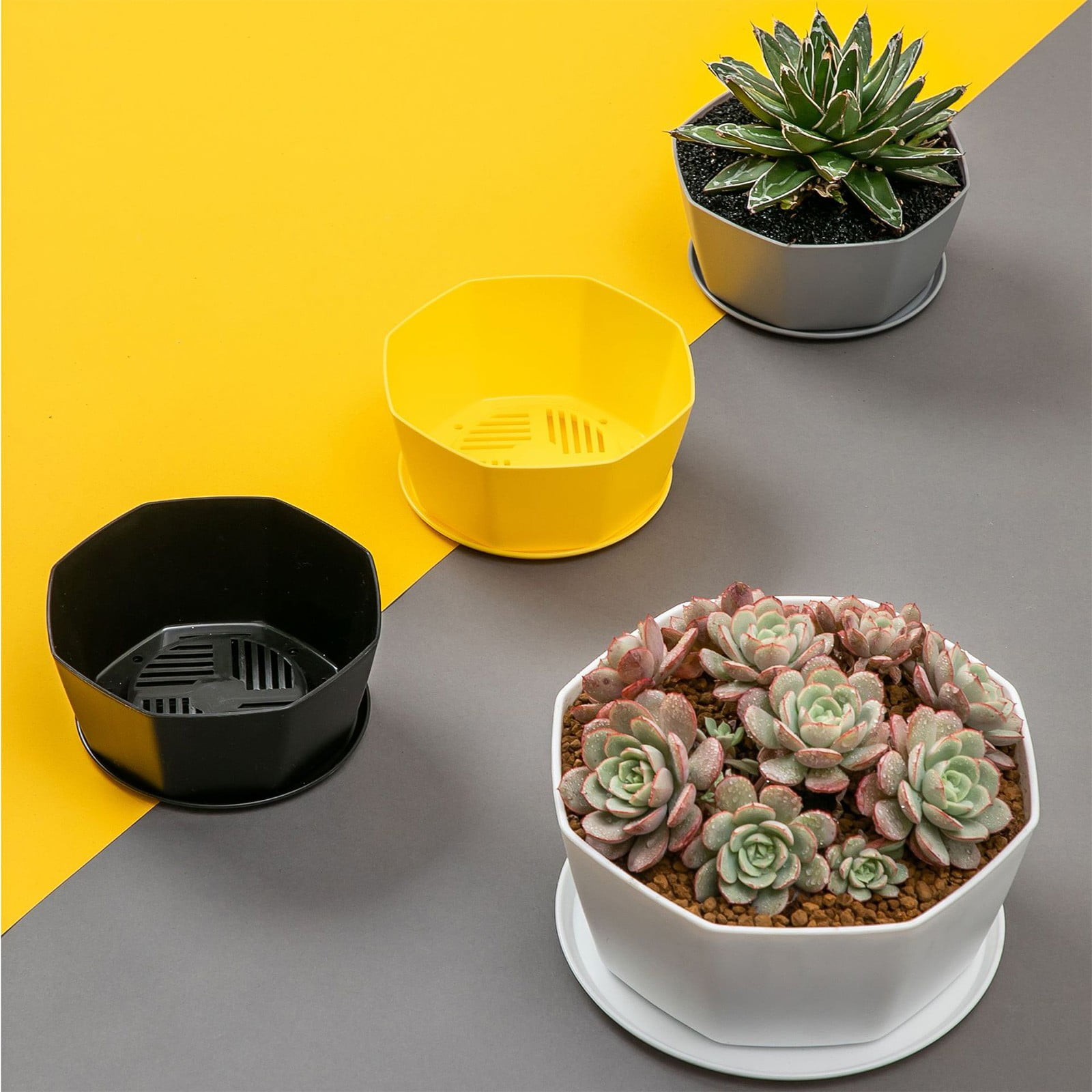 LARUYEKO Flower Pots with Saucers Indoor Outdoor Planters Modern Flower ...