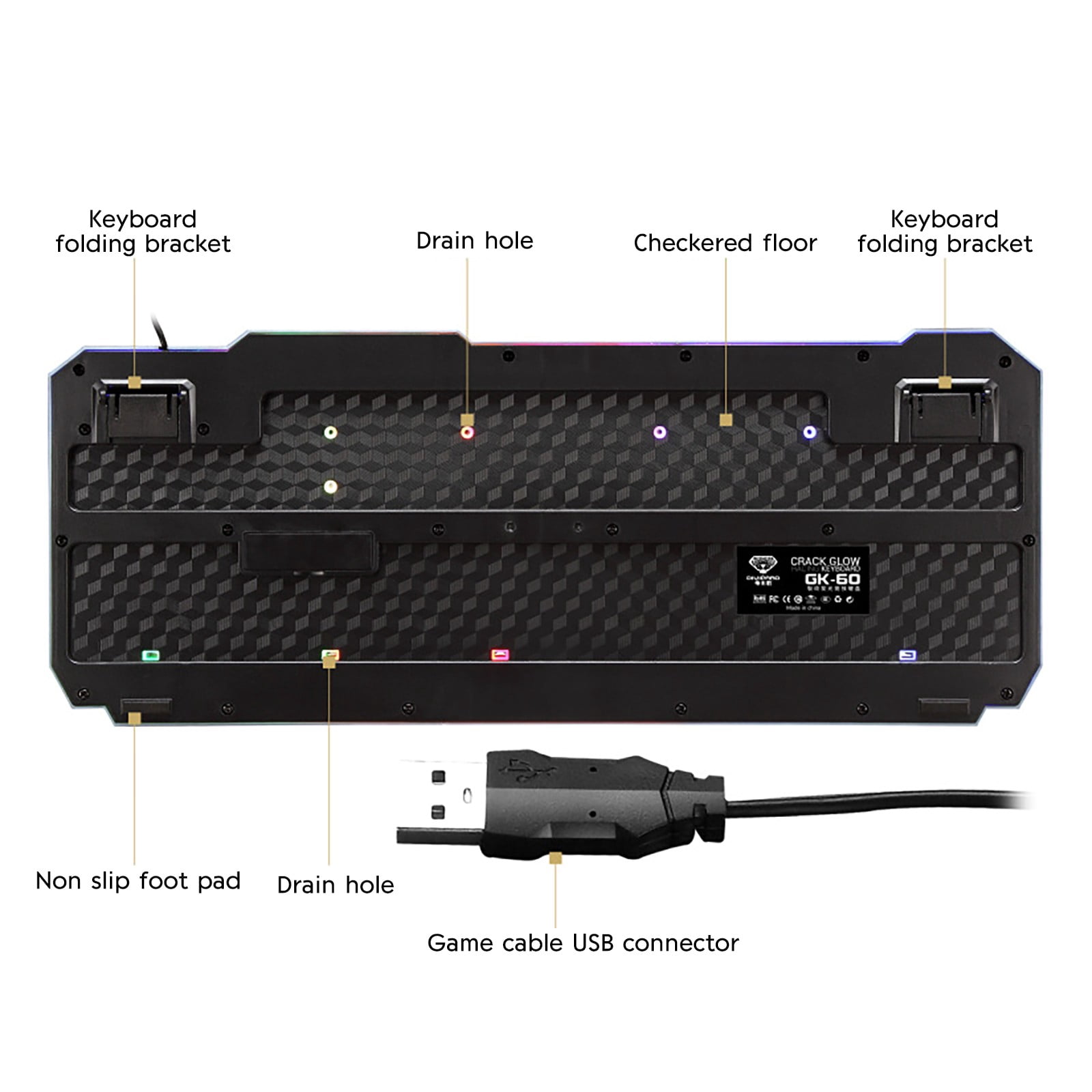 LARUYEKO GK-60 Wired Keyboard Color Crack Breathing Backlit 104-Key ...