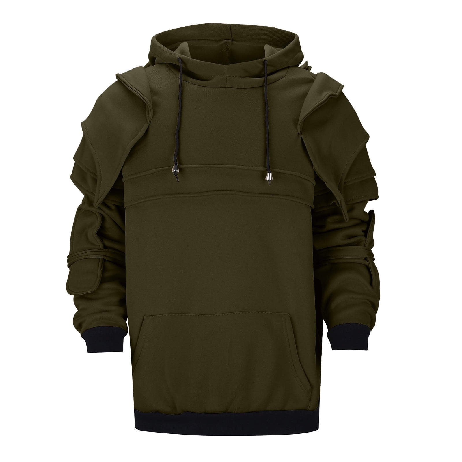 LARUYEKO Mens Retro Drawstring Hoodie Jacket Elbow Solid Color Casual ...