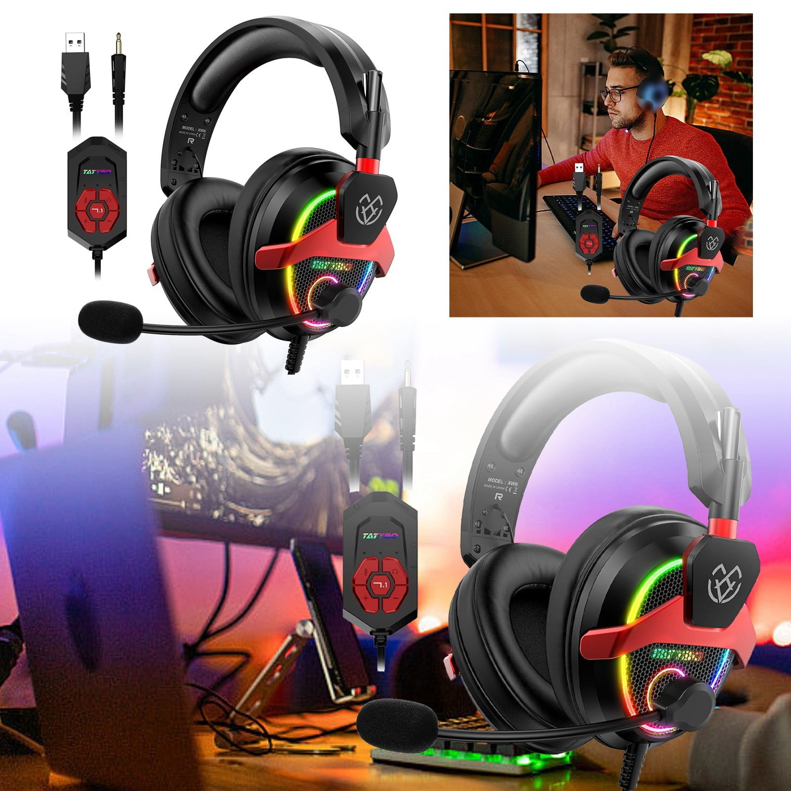 LARUYEKO RGB Gaming Headset with Head Mounted Design for PC Game ...