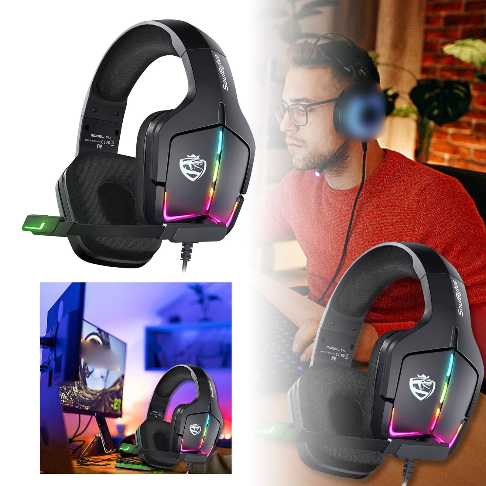 LARUYEKO RGB Gaming Headset with Head Mounted Design for PC Game ...