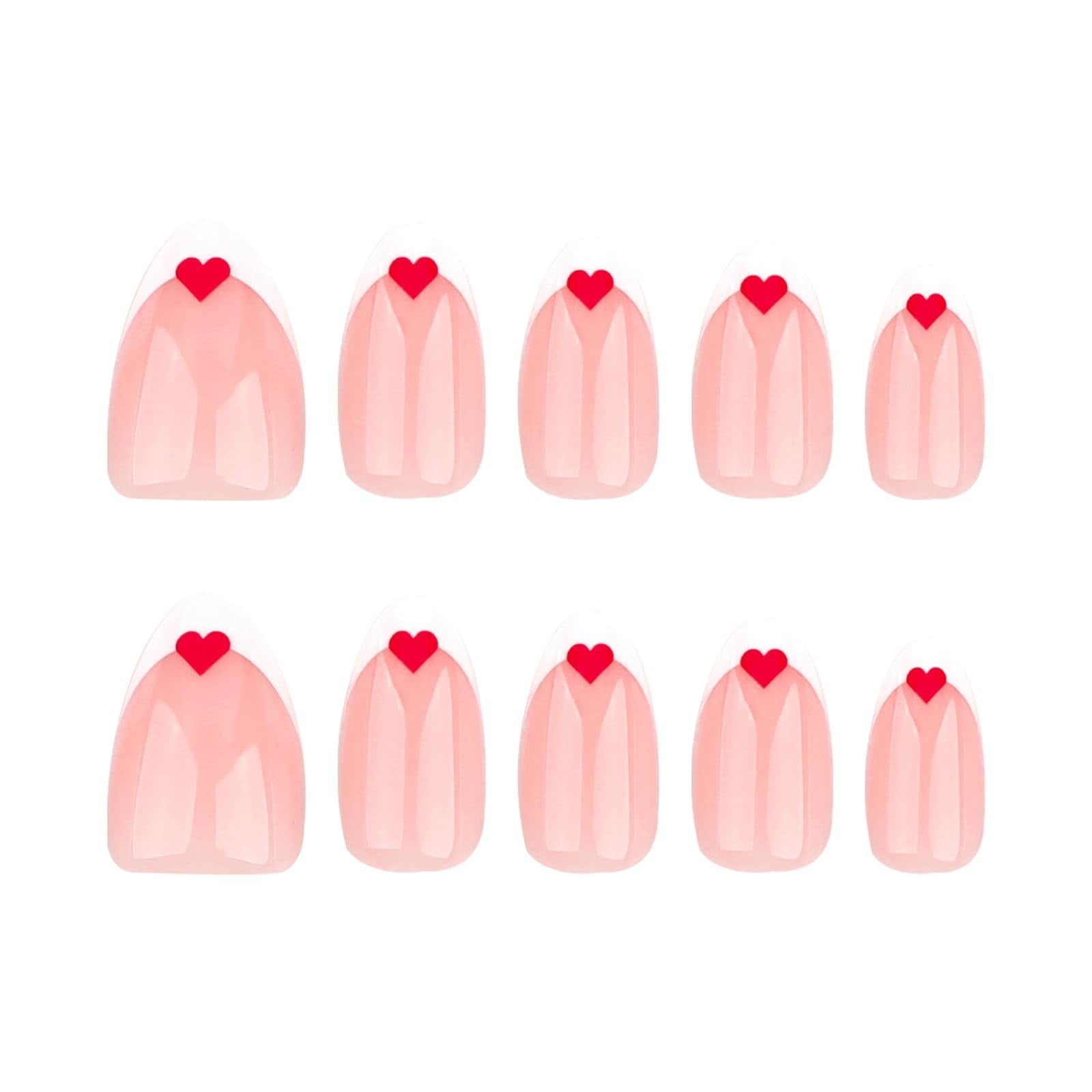 LARUYEKO Short Wearable Red Heart Nails Almond Shape Elegant 24 Pieces ...