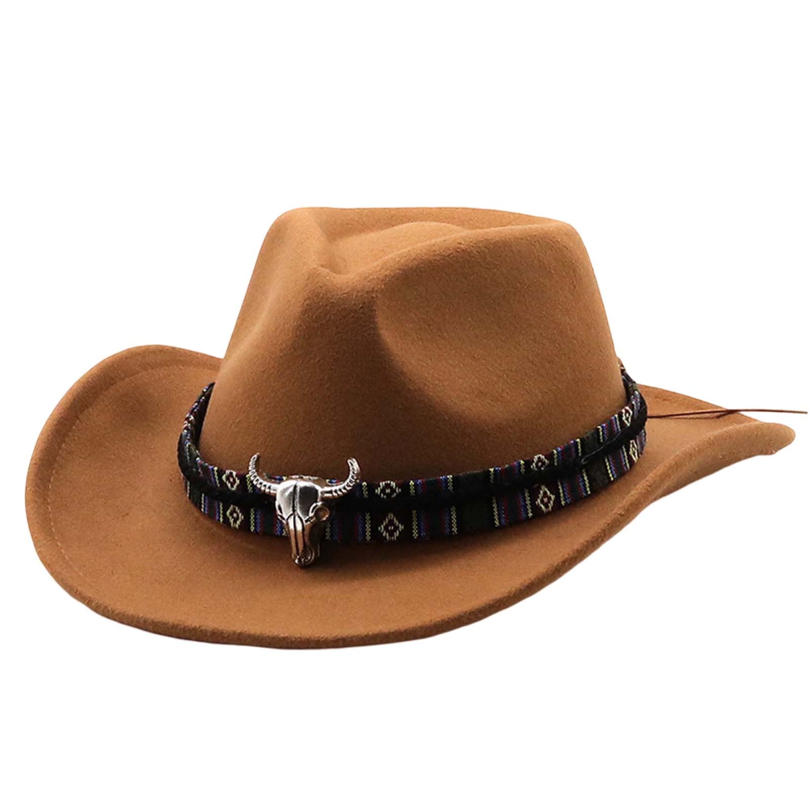 LARUYEKO Western Cowboy Style Hat Jazz Bowler Hat Cow Head Decoration ...