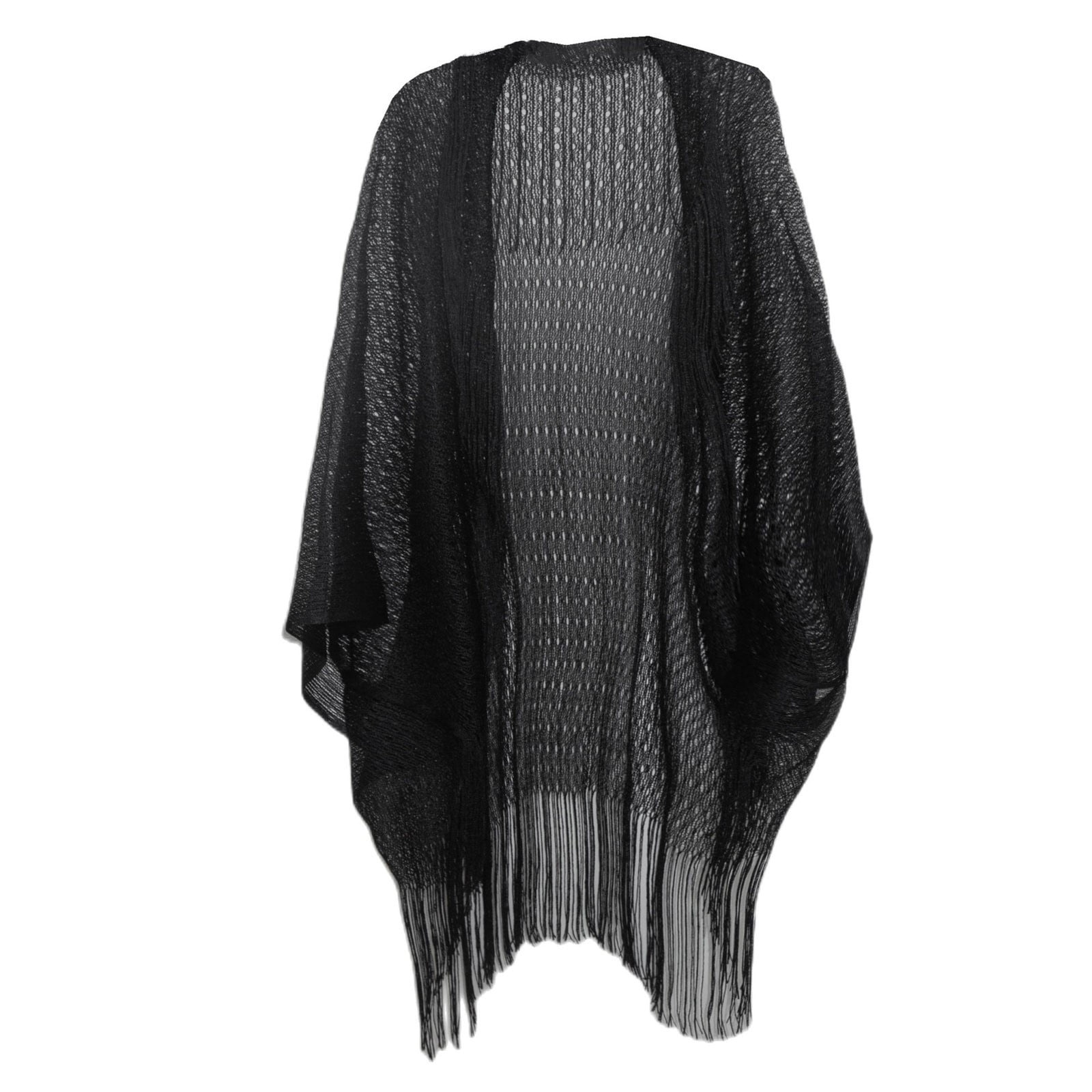 LARUYEKO Women with Filigree Fringe Cape Solid Color Hollow Out Thin ...