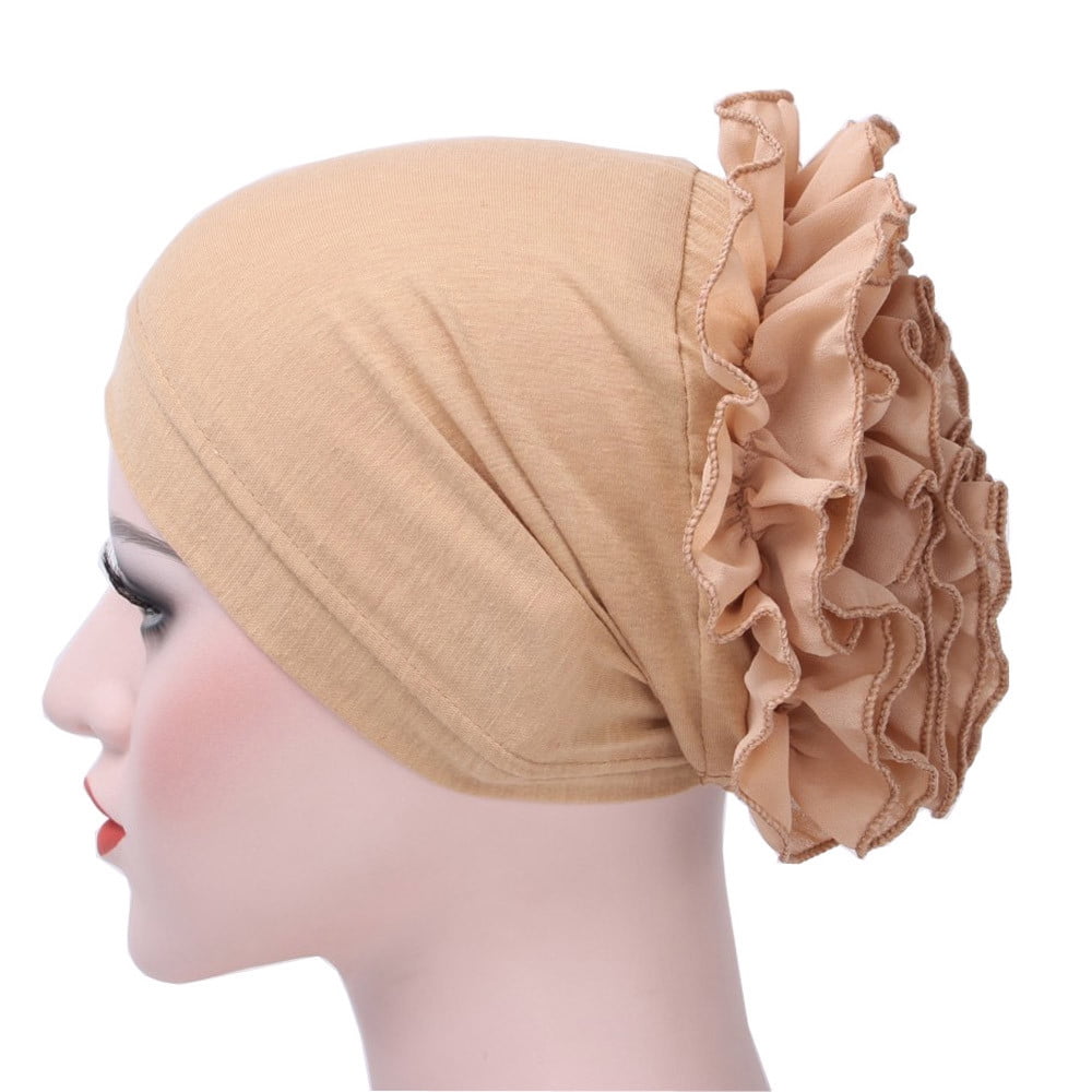 LARUYEKO Women Flower Ruffle Cancer Chemo Hat Scarf Head Wrap Cap Cap ...