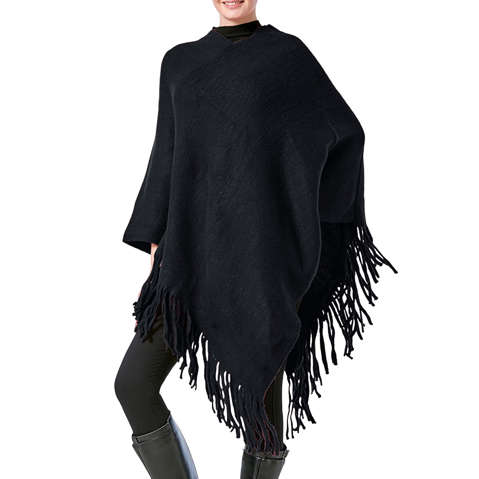 LARUYEKO Women Poncho Sweater V Neck Solid Knit Pullover Cape ...