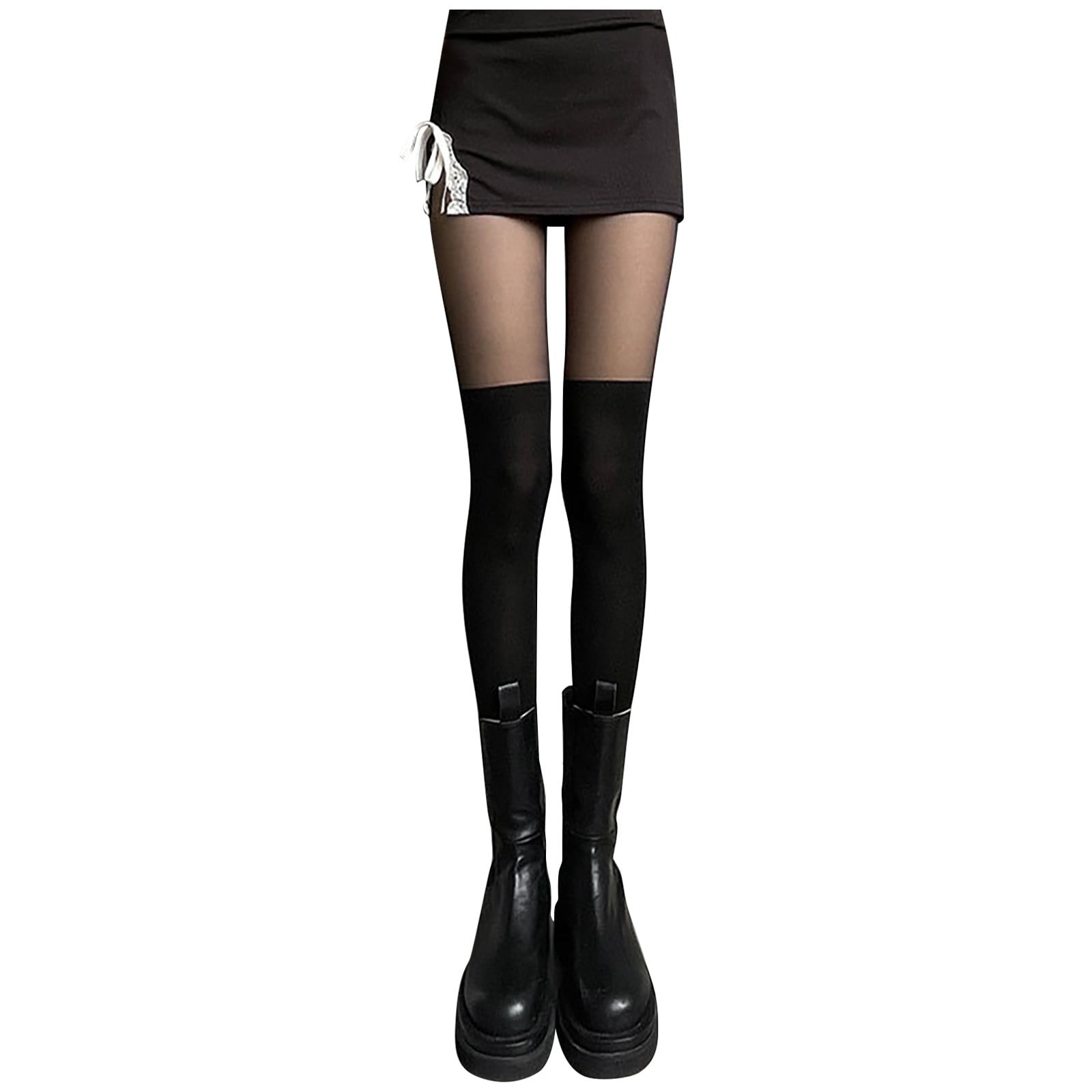 LARUYEKO Women's Black Splicing Short Mid Thigh Calf Knee High ...