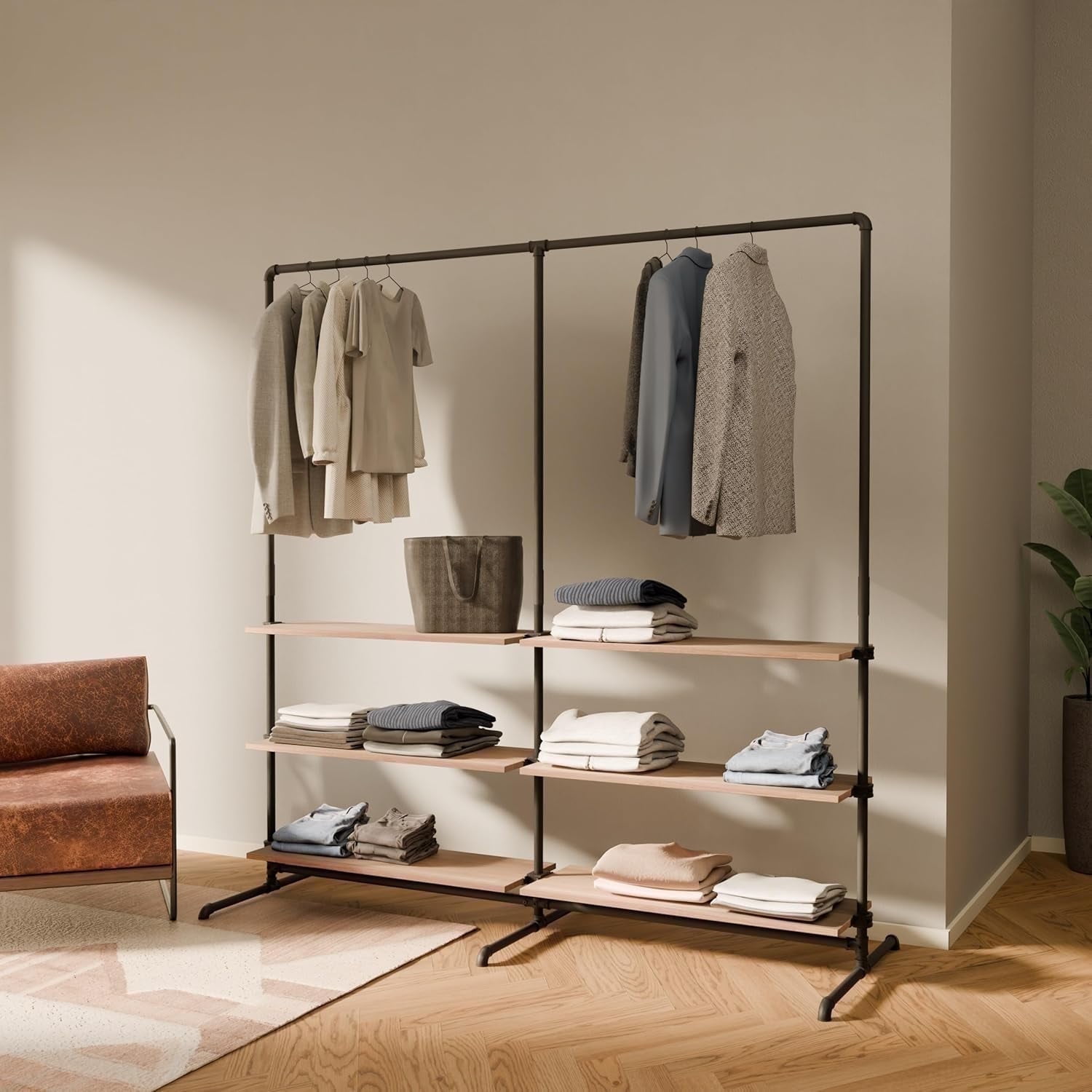 pamo Industrial Pipe Clothing Rack with Shelf - 260 lbs Capacity - Free ...