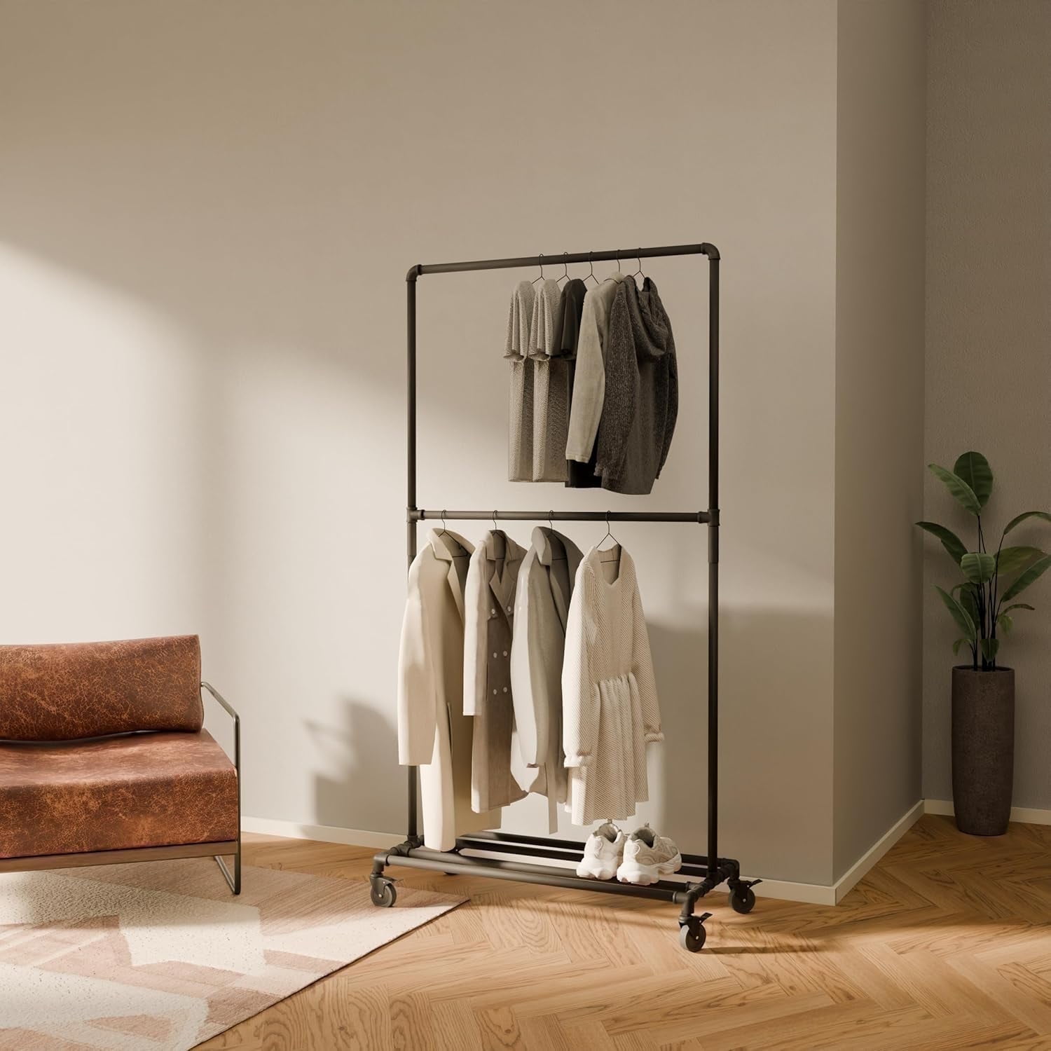 pamo Heavy duty clothes rack with wheels - Industrial pipe clothing ...