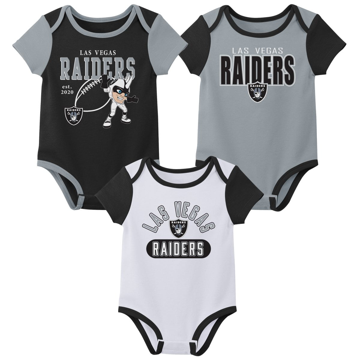 LAS VEGAS RAIDERS Infant Tm1&2 Color Cotton Short Sleeve Onesie 3PK Boy ...
