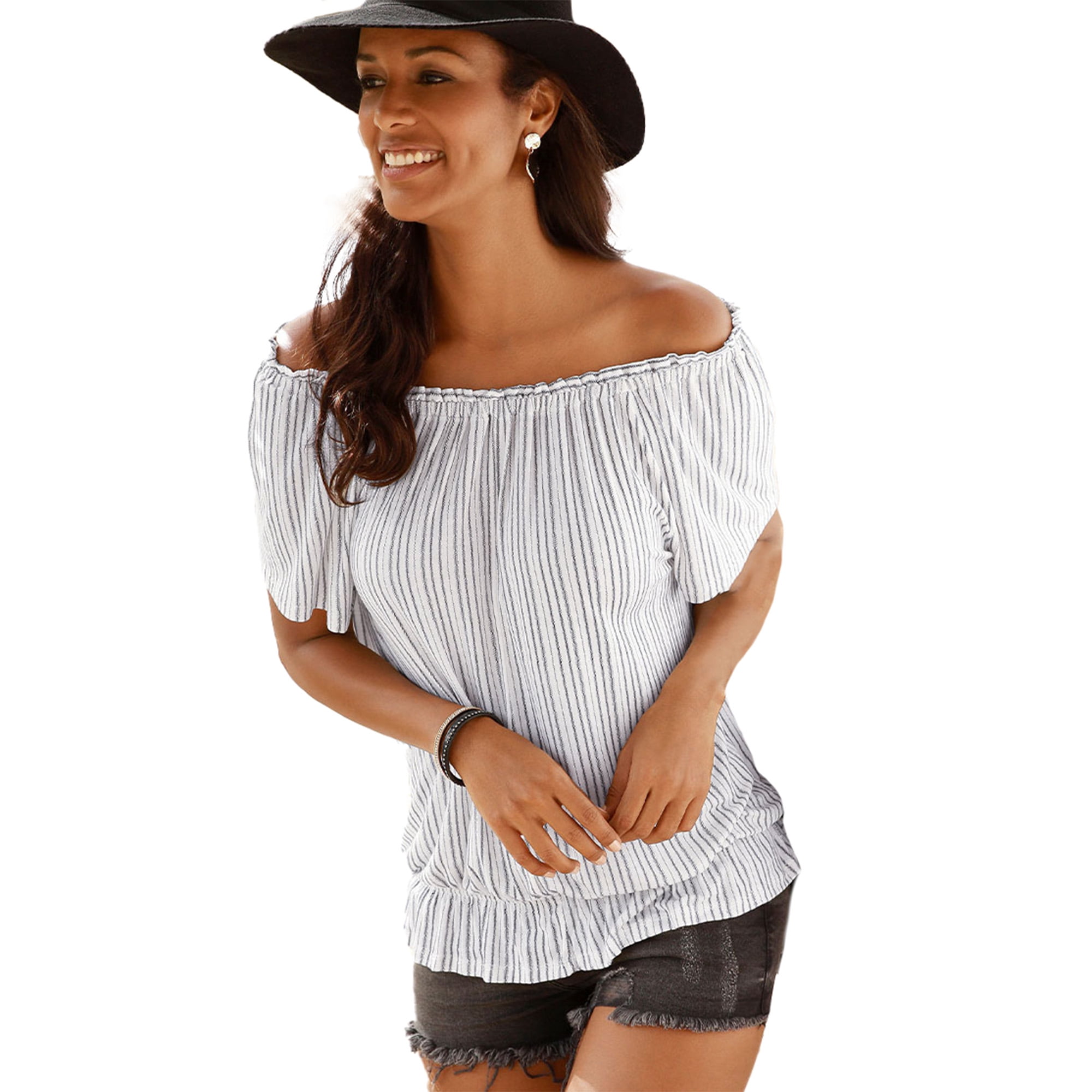 LASCANA Women's 2 Pk Smocked Off The Shoulder Tops Smocking - Walmart.com