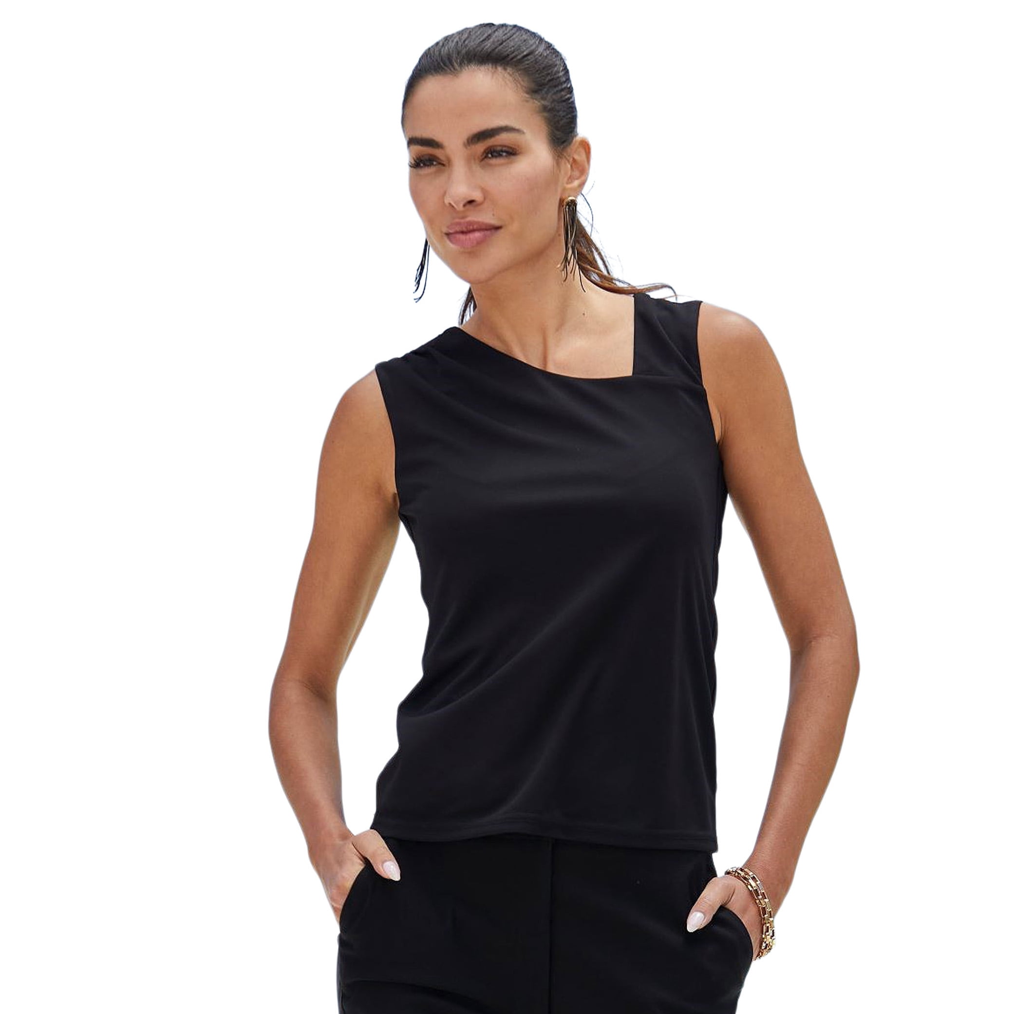 LASCANA Women's Asymmetrical Neckline Top Buttons - Walmart.com