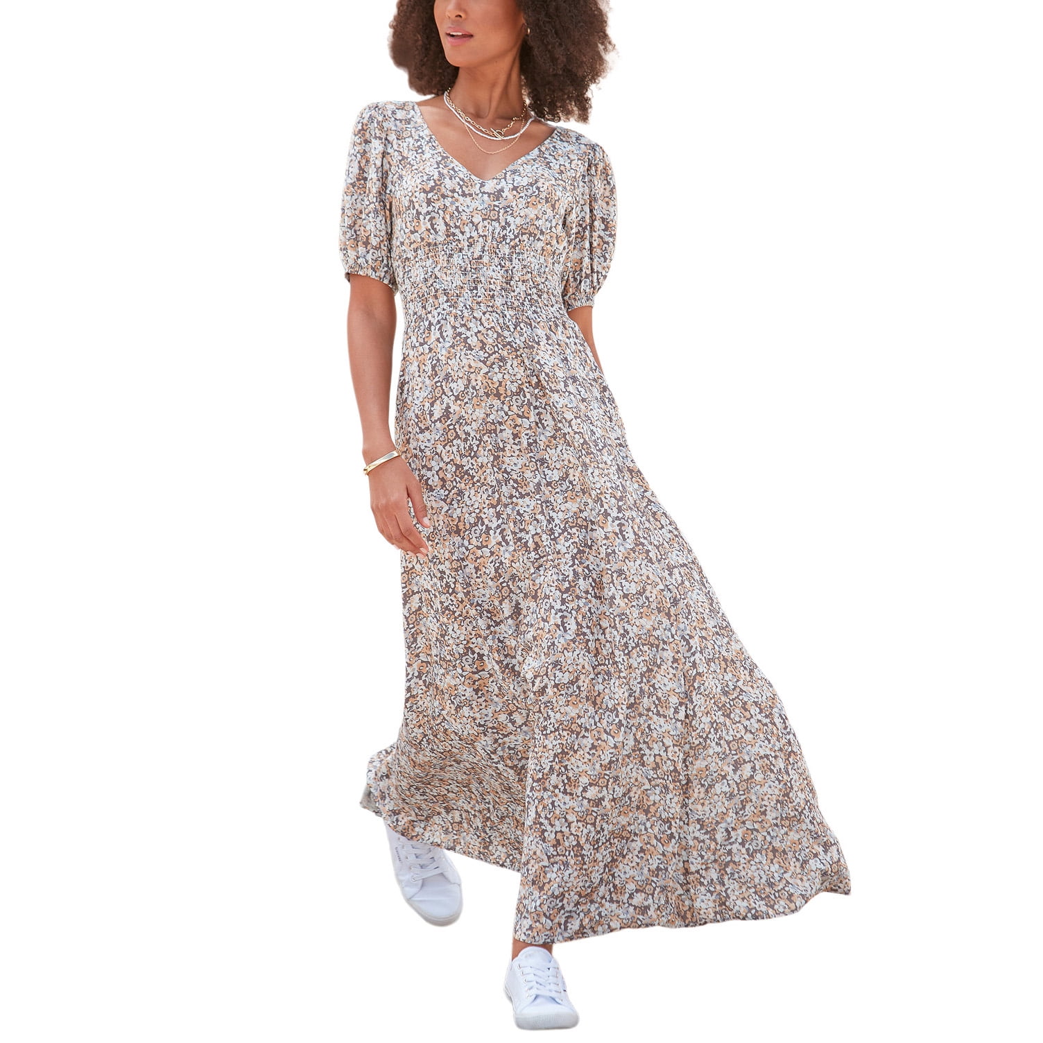 LASCANA Women's Floral Print Maxi Dress Smocking - Walmart.com