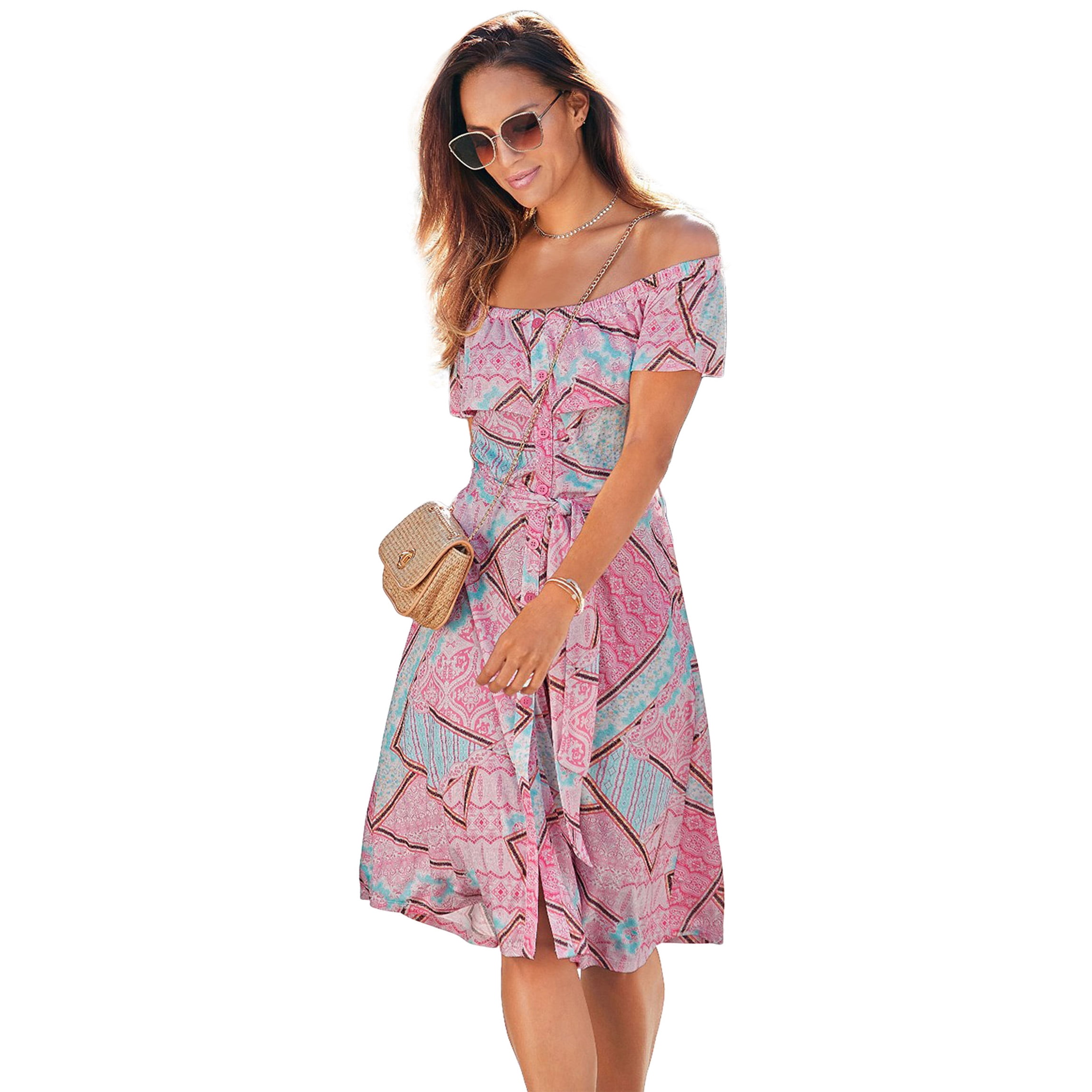 LASCANA Women's Off The Shoulder Dress Buttons - Walmart.com