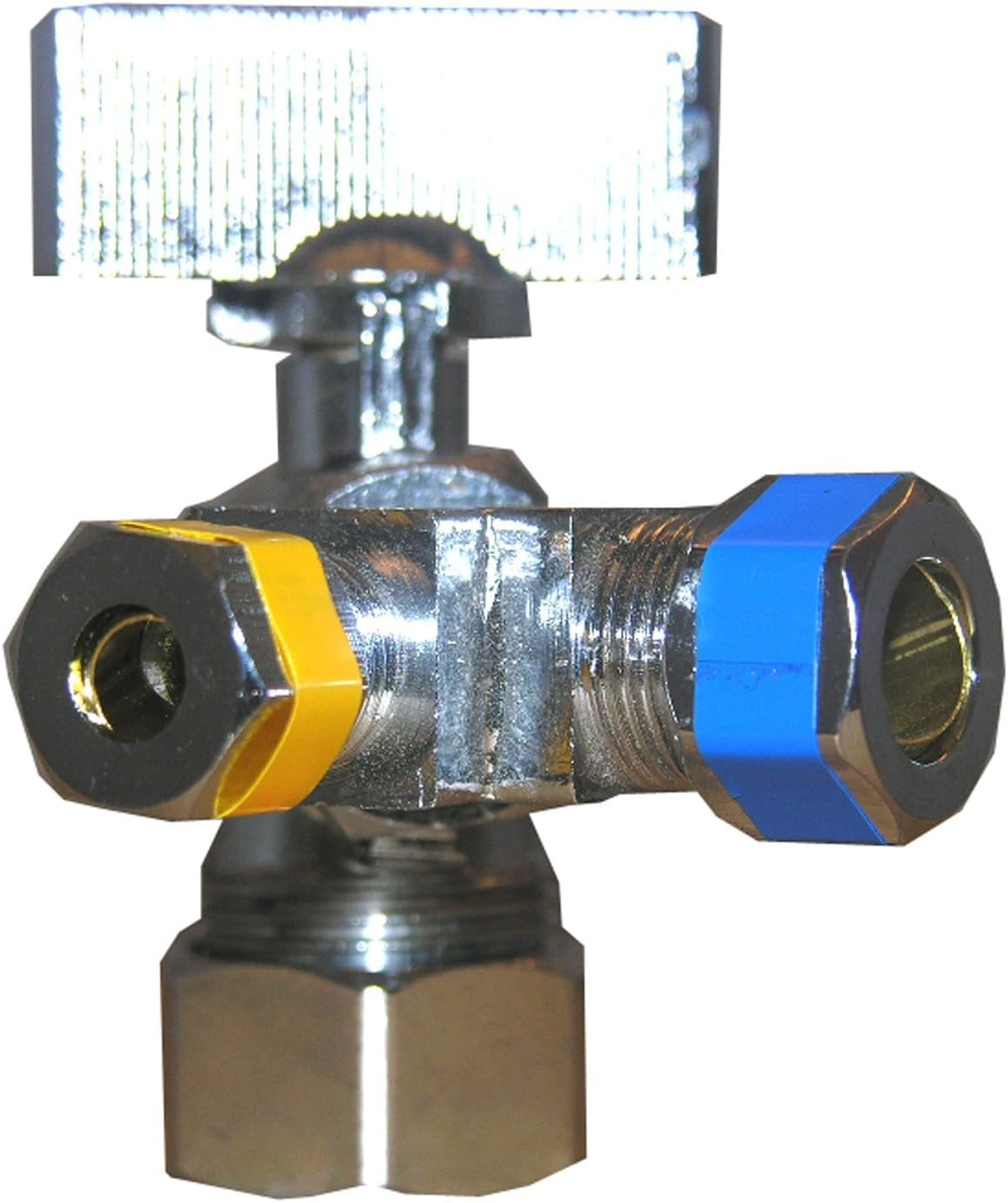 LASCO 06-9319 Quarter Turn 3-Way Valve, 1/2-Inch Iron Pipe Inlet X 3/8 ...