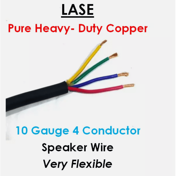 LASE 10 AWG Gauge 4 Conductor Heavy Duty Speaker Wire (Sold in 10 Ft ...