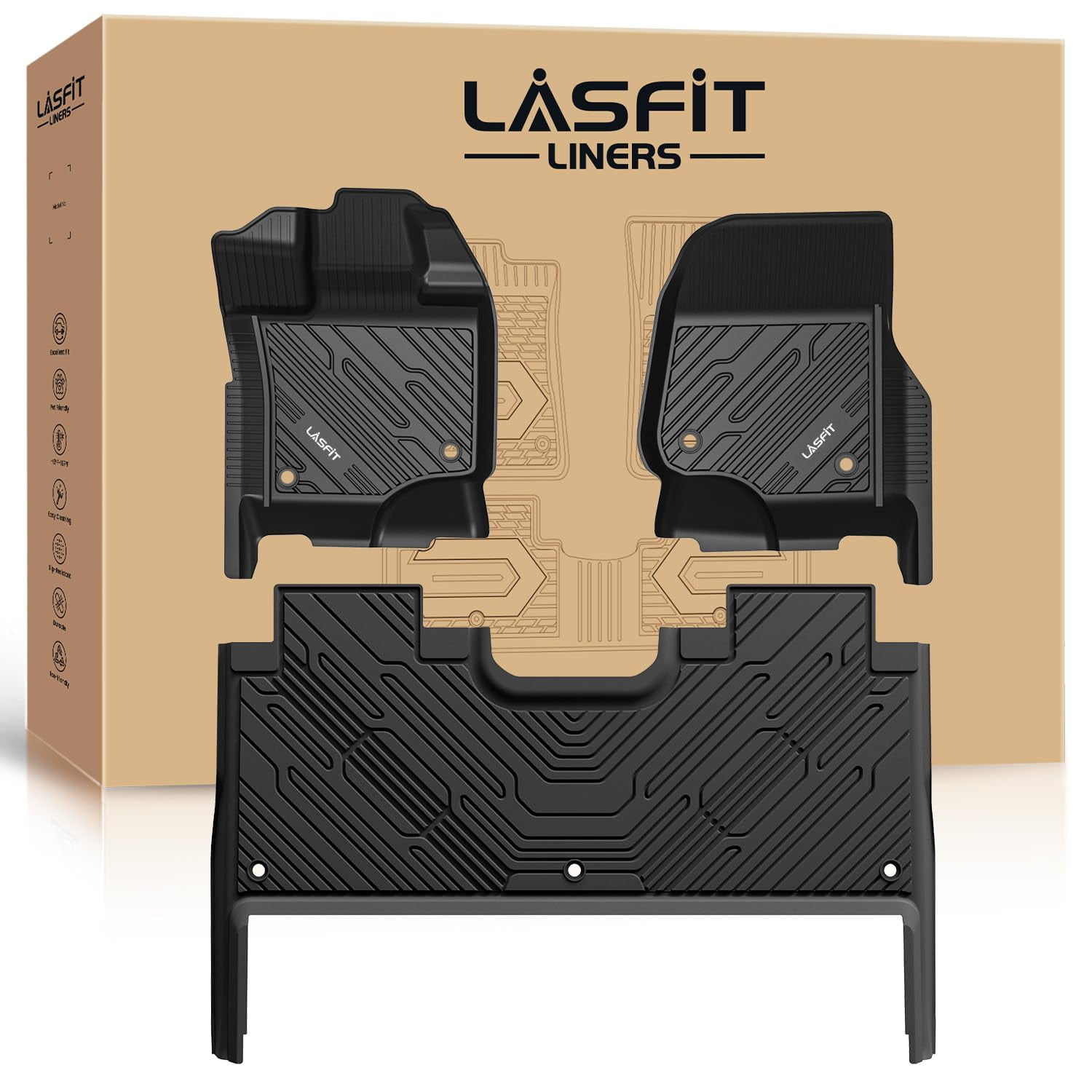 LASFIT Floor Mats for RRF12 Ford F-150 2015-2025 | F150 Lightning 2022-2025 SuperCrew (Rear w ...