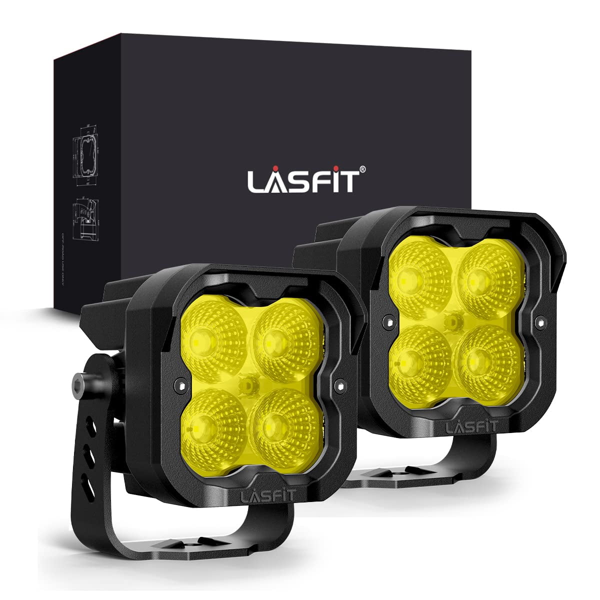 LASFIT Yellow LED Pods Flood, 3 inch Ditch Lights 18W Amber 3633K/2934 ...