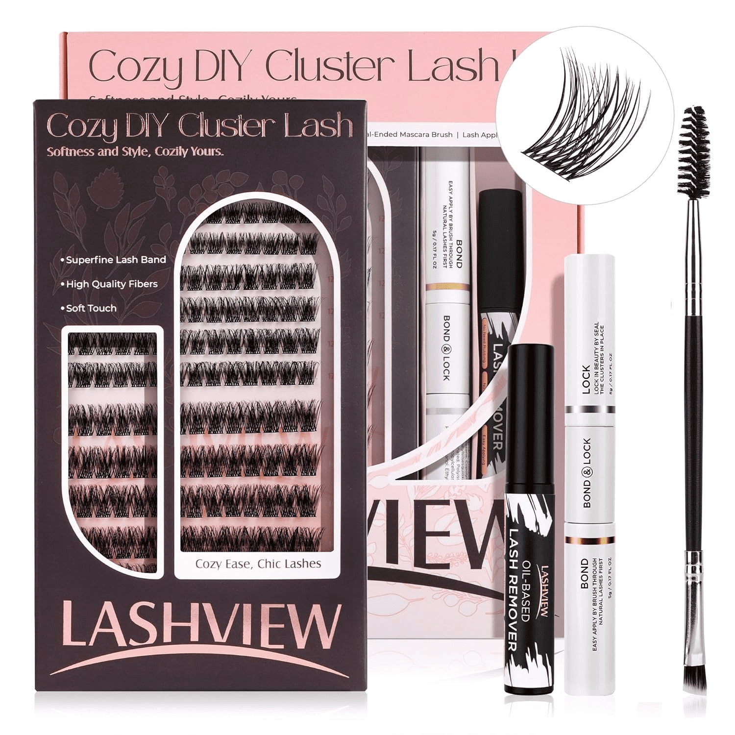 LASHVIEW Cozy DIY Cluster Lash Kit -Comes w/Bond & Lock, Mascara Brush ...
