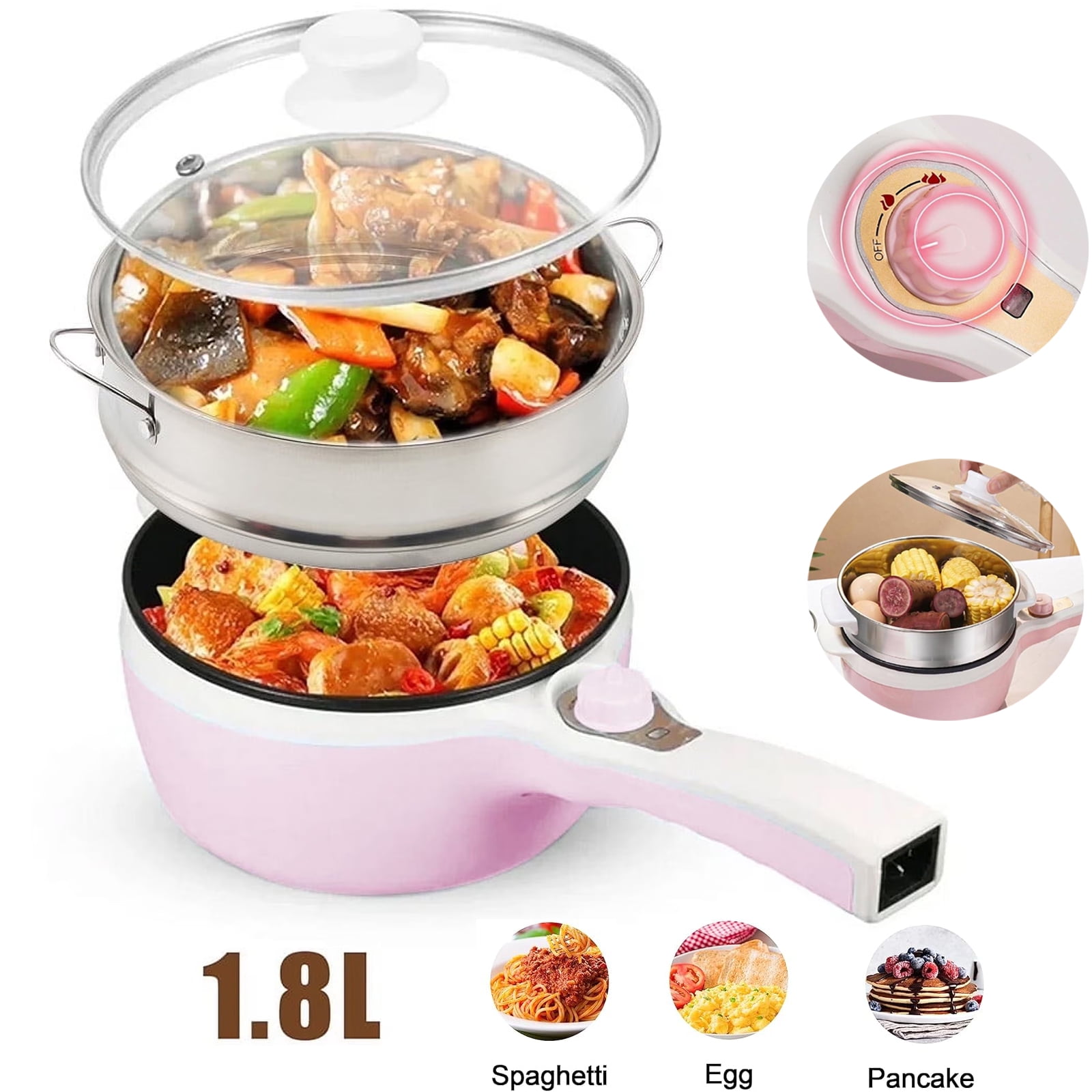 1.8L Electric Hot Pot with Steamer Upgraded, Non-Stick Cooking Hot Pot ...