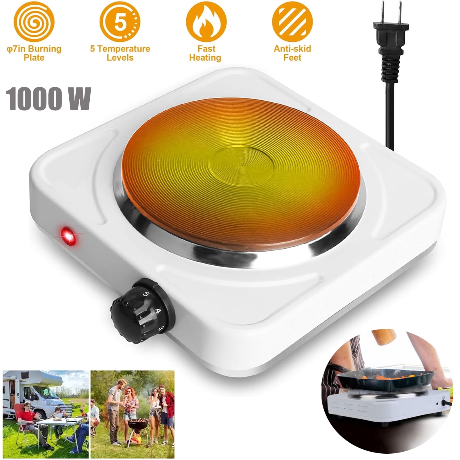 LASIEYO 1000W Electric Single Burner, Portable Electric Hot Plate ...
