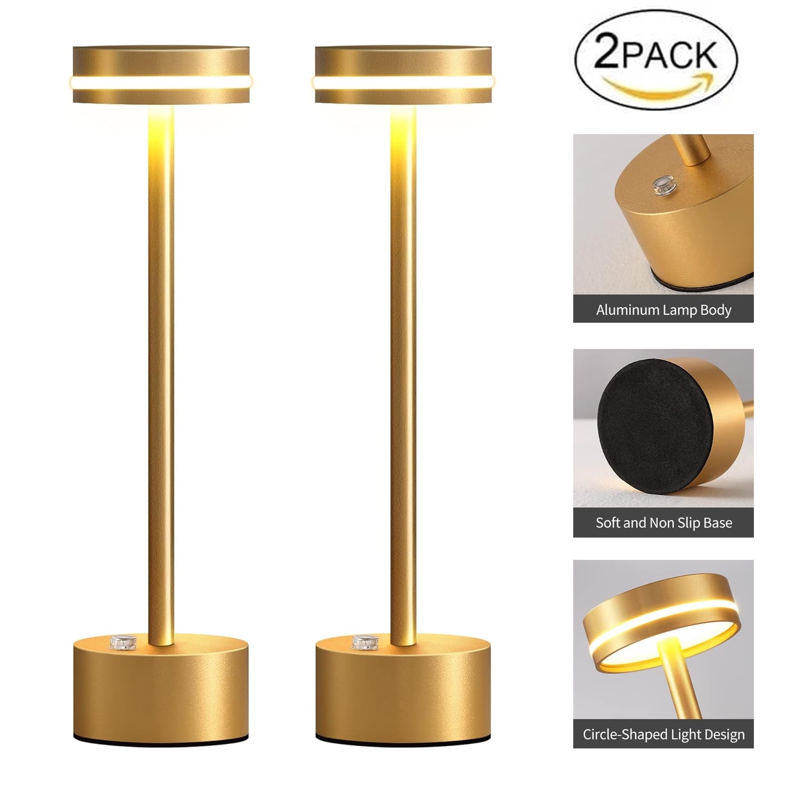 LASIEYO Rechargeable Cordless LED Table Lamp, Portable LED Touch Lamp 3 ...