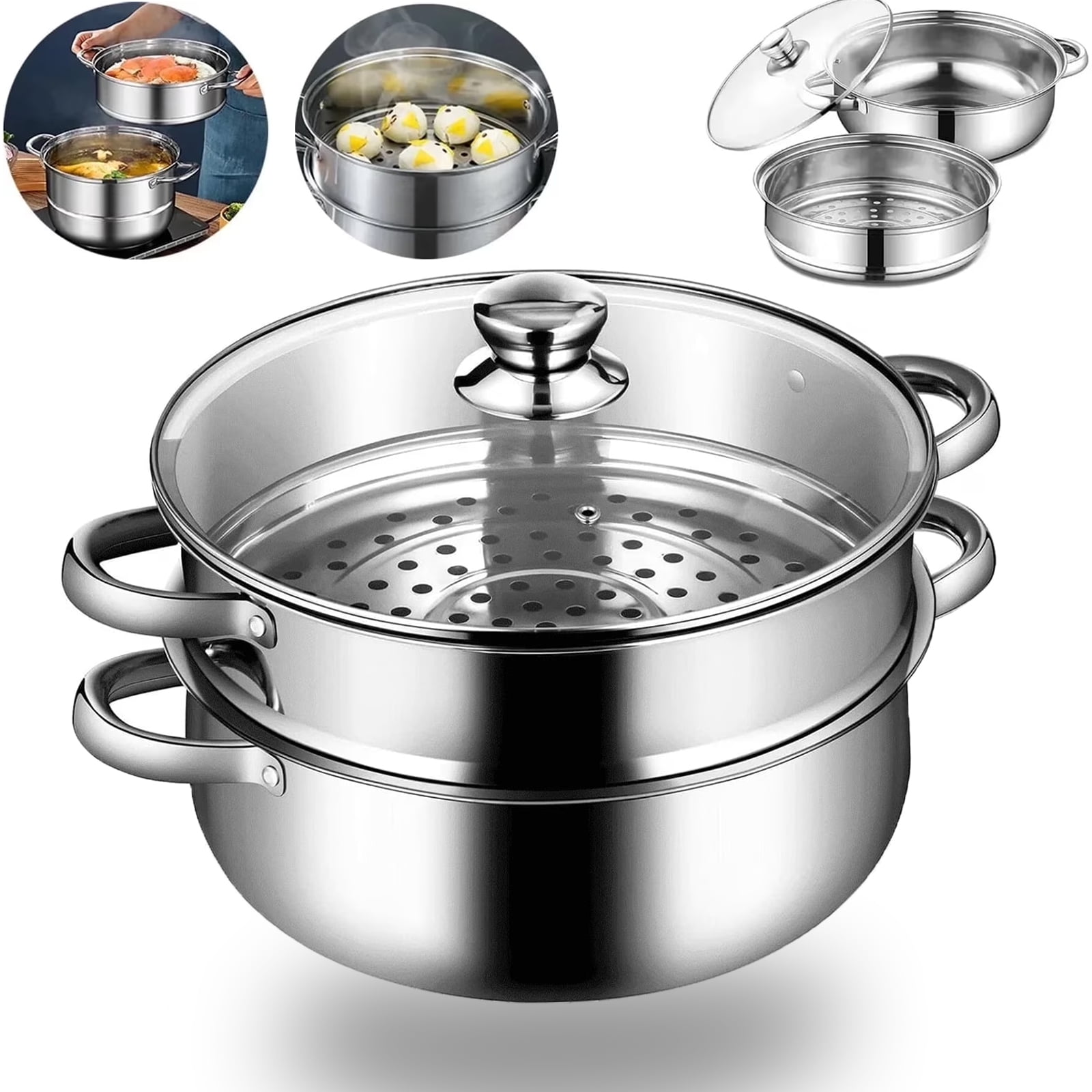 OhhGo Steamer for Cooking, 2 Tier 11 inch Stainless Steel Steamer Pot ...