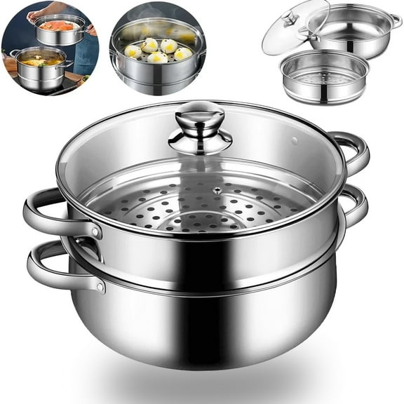5-Tier Stainless Steel Stackable Steamer with Glass Lid, Stainless ...