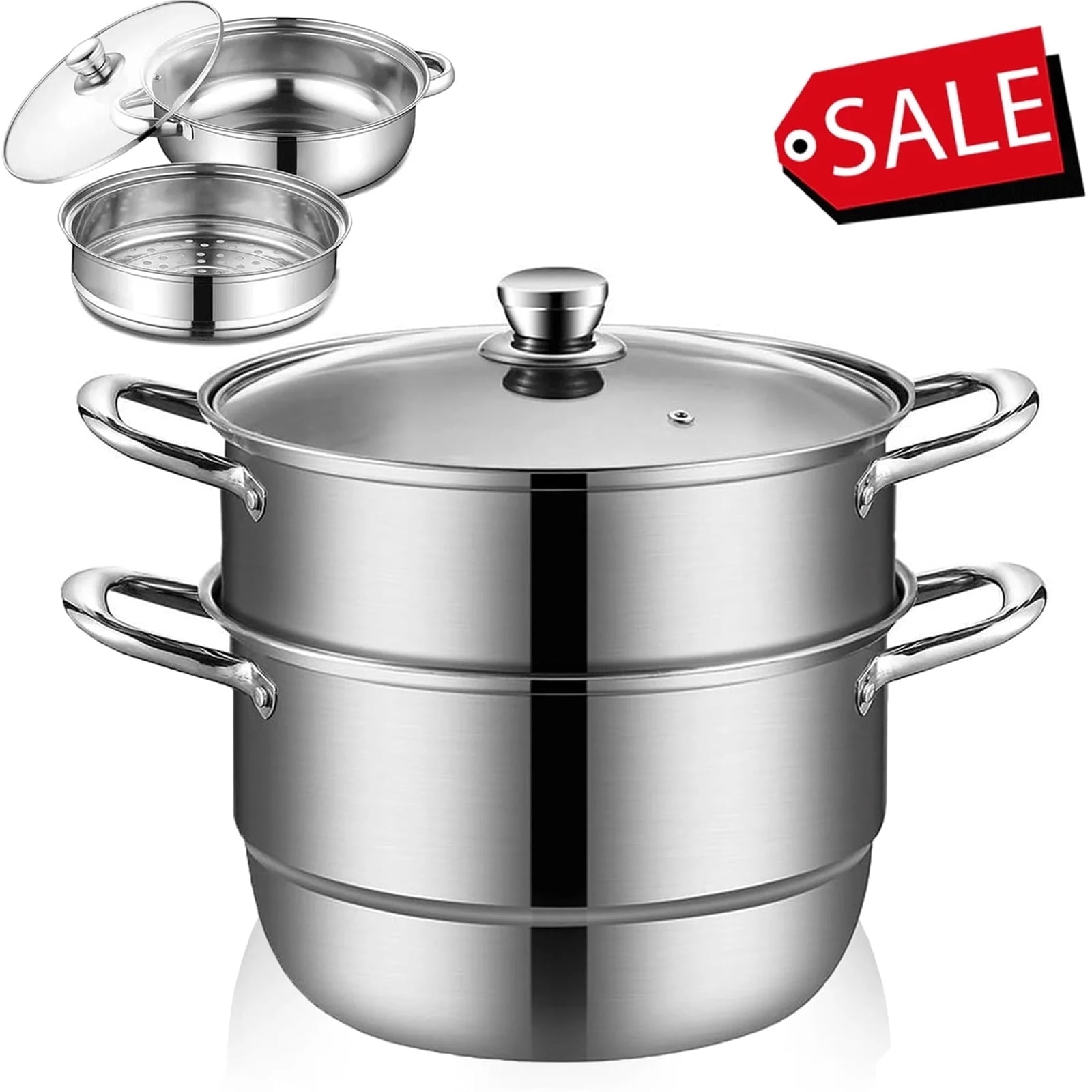 LASIEYO 2 Tier Steamer for Cooking Stainless Steel Steamer Pot with ...