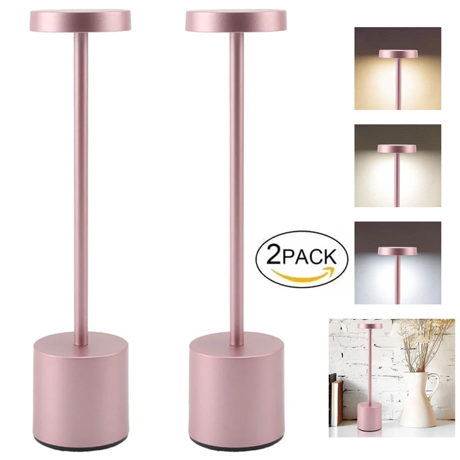 LASIEYO 2pcs Rechargeable Cordless Touch Control Table Lamp Bedside ...